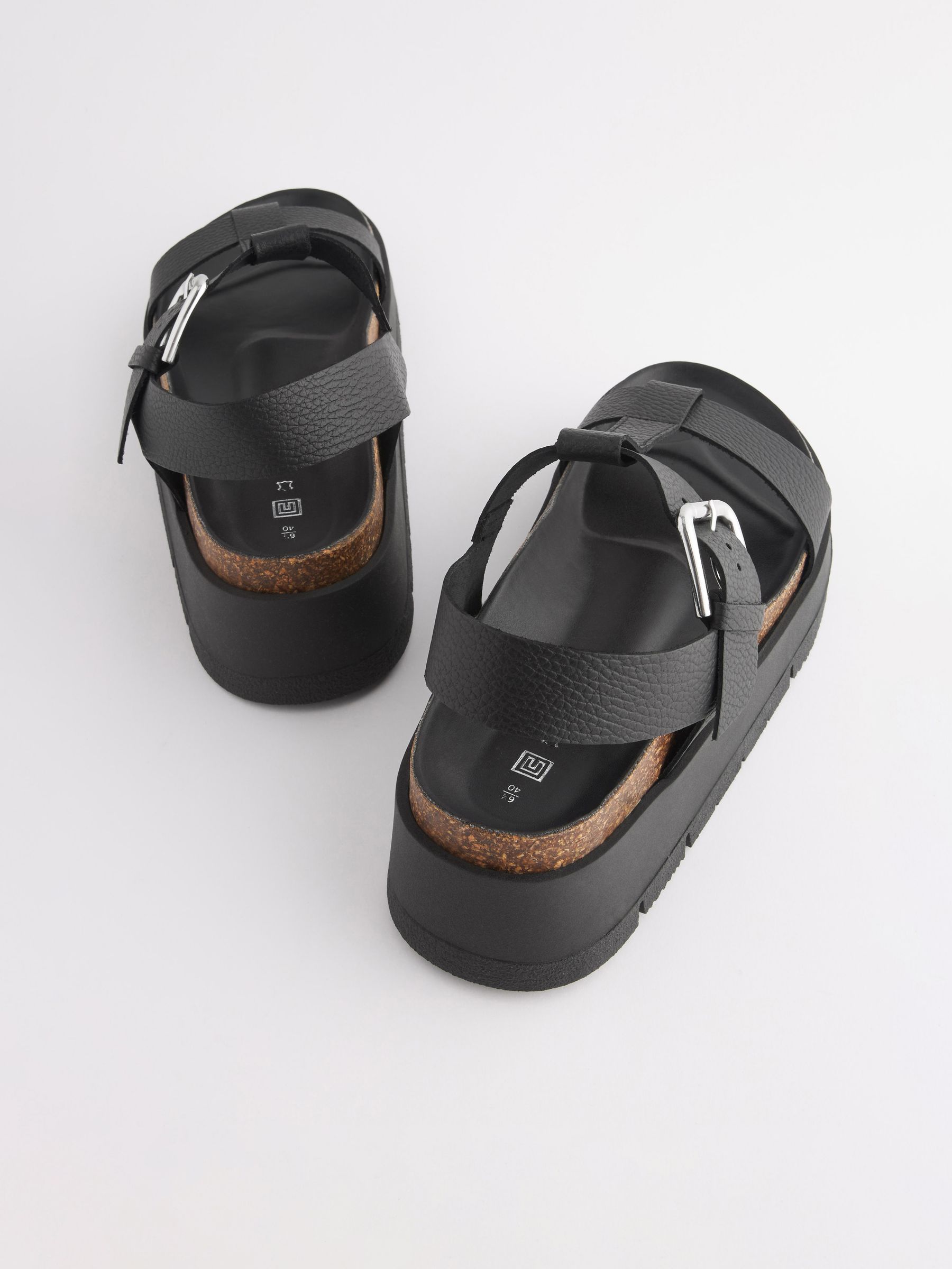 Buy Black Forever Comfort® Leather T-Bar Flatform Sandals from the Next ...