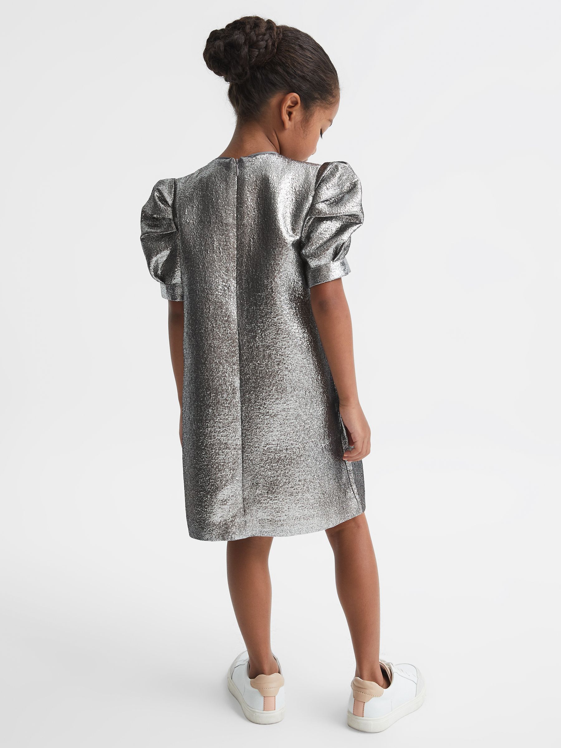 Buy Reiss Silver Ellie Senior Metallic Shoulder Detail Dress from the ...