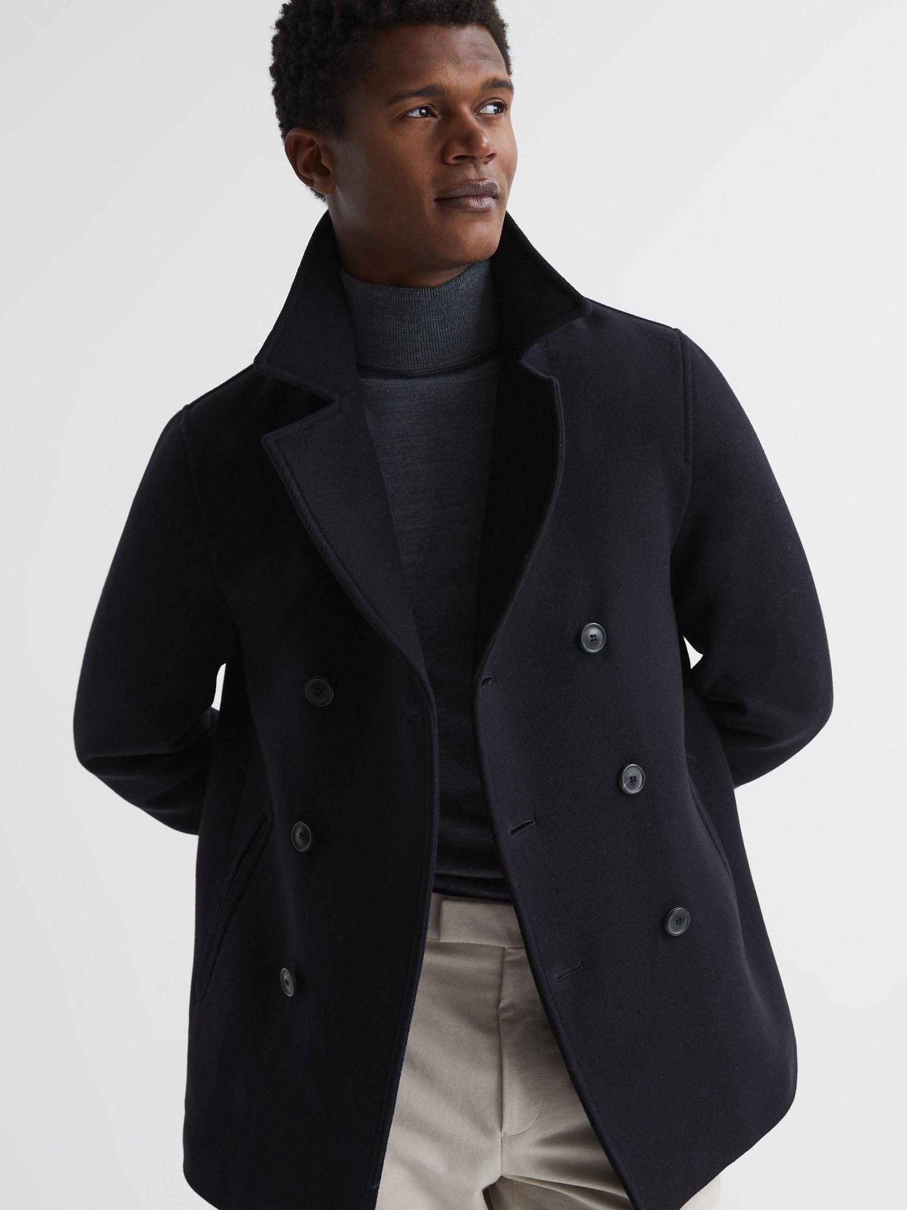 Buy Reiss Navy Wind Shearling Mid Length Pea Coat from the Next UK ...