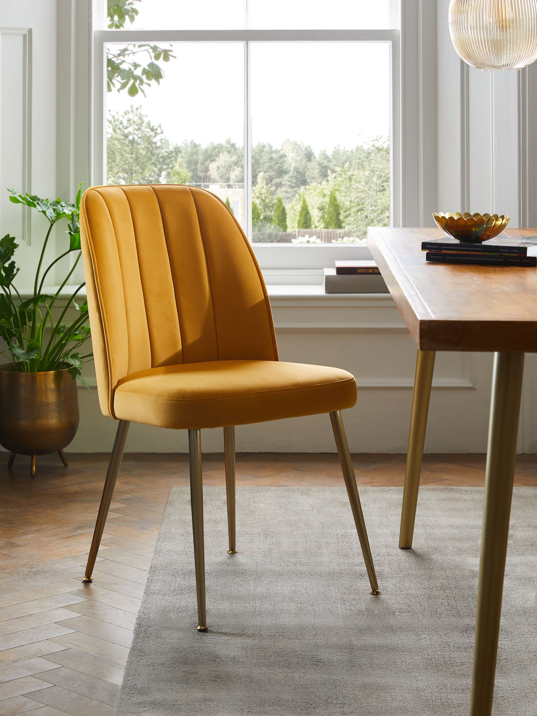 Buy Set of 2 Soft Velvet Ochre Yellow Stella Gold Effect Leg Dining ...