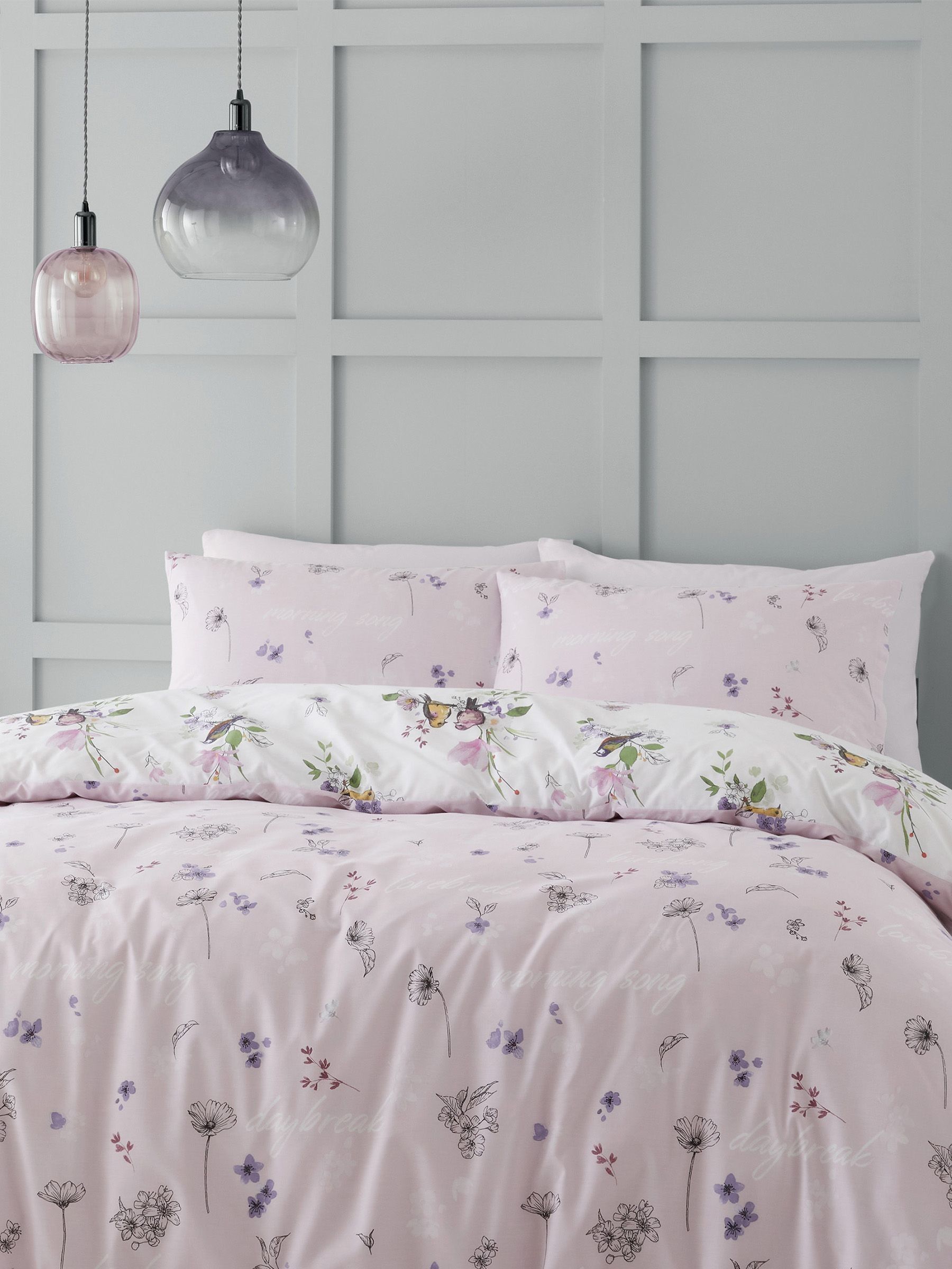 Buy Catherine Lansfield Pink Songbird Reversible Duvet Cover and ...