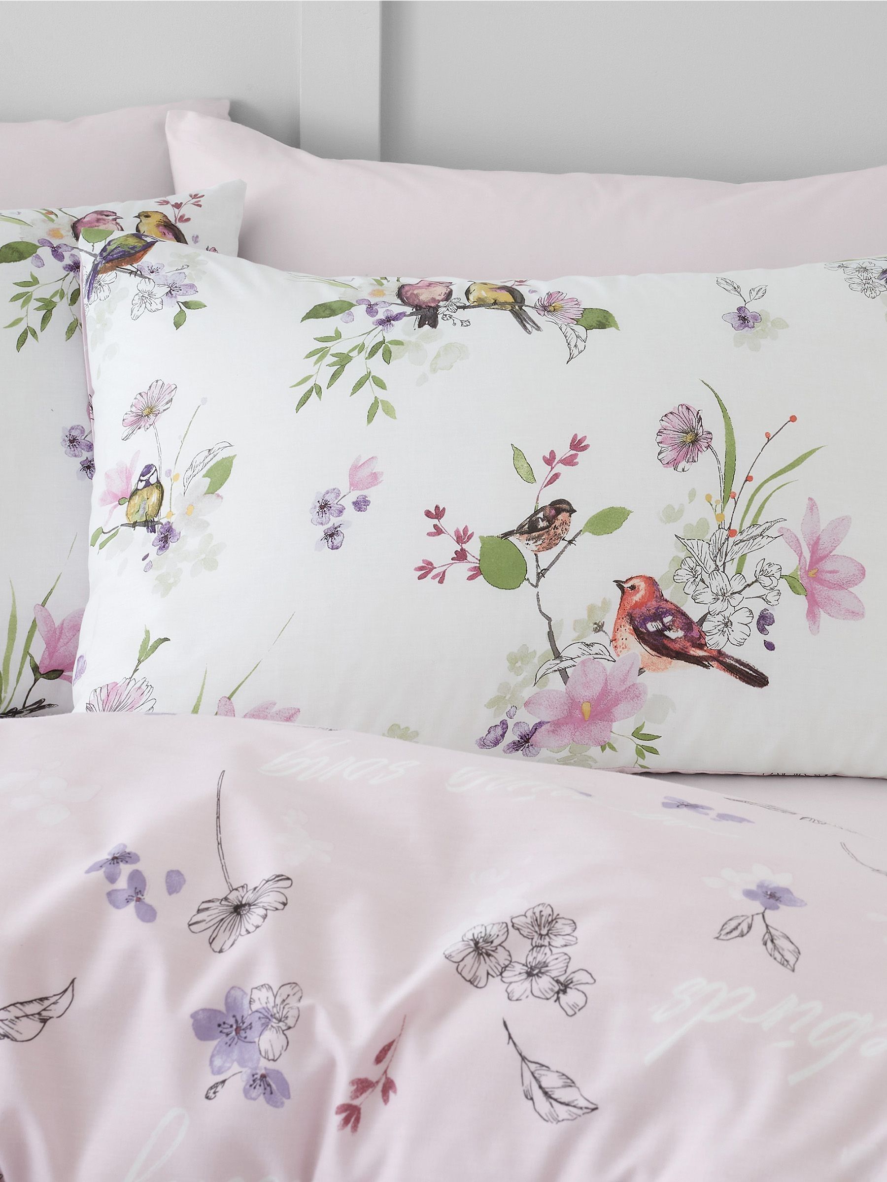 Buy Catherine Lansfield Pink Songbird Reversible Duvet Cover and ...