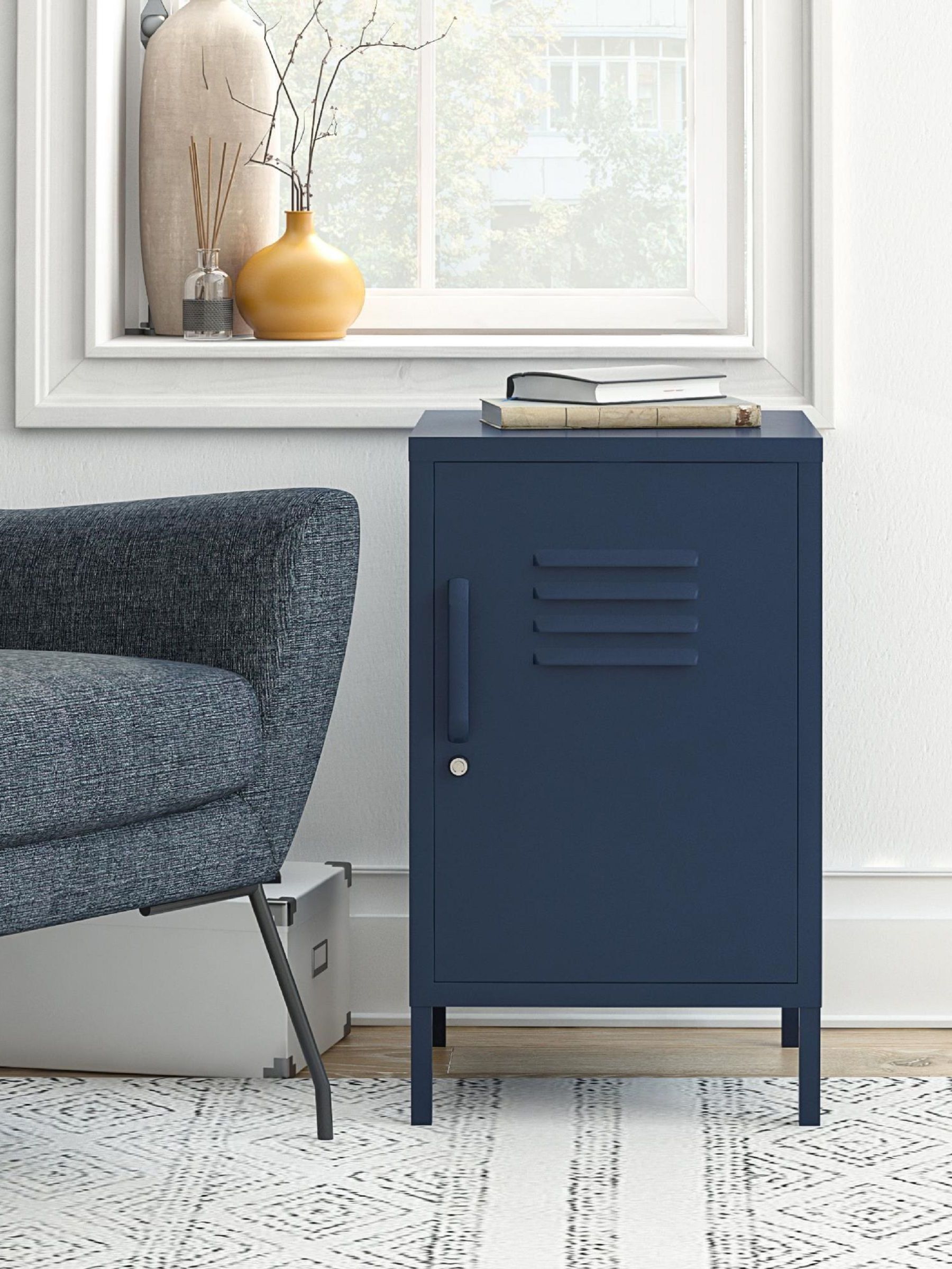 Buy Dorel Home Navy Blue Europe Bradford Metal Locker End Table from ...
