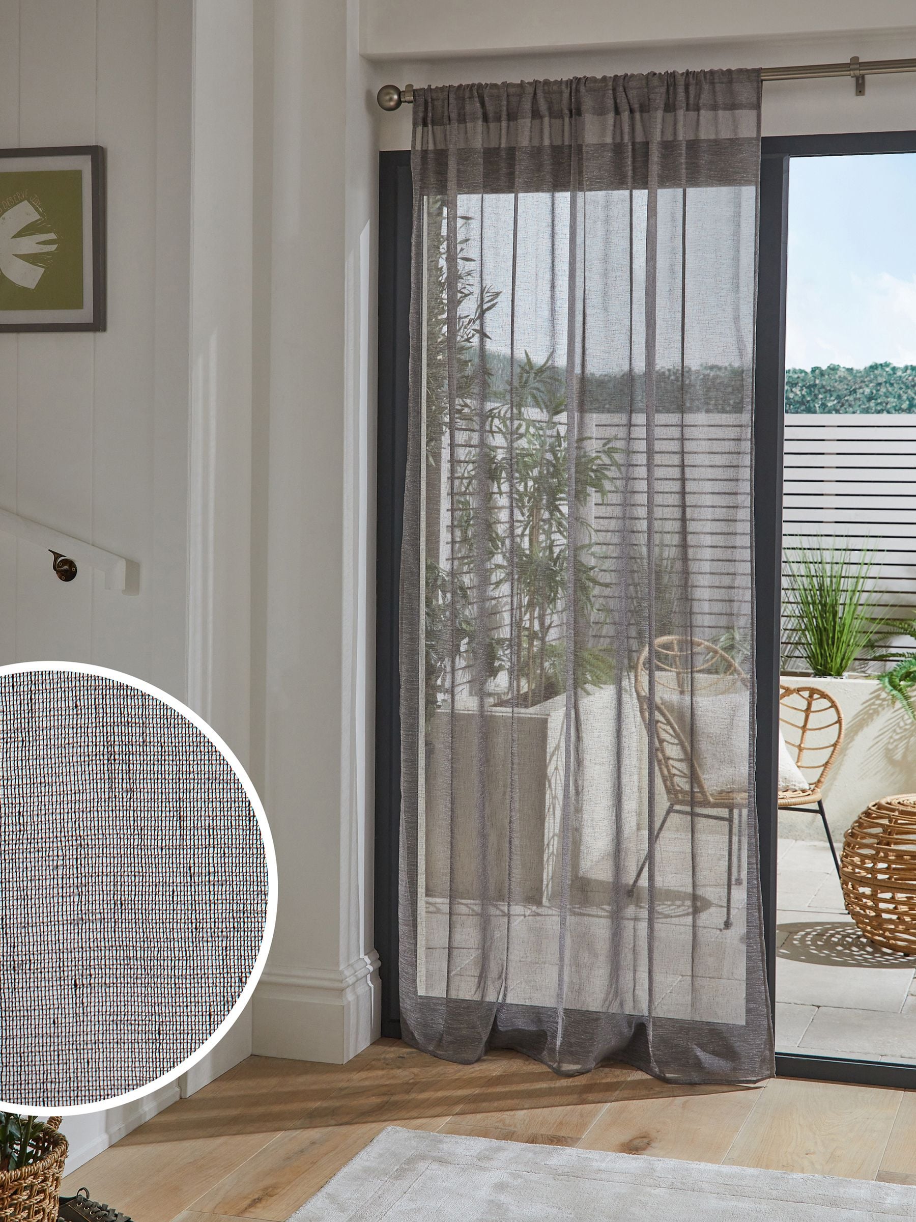 Buy Grey Linen Look Voile Slot Top Sheer Panel Curtain from Next USA