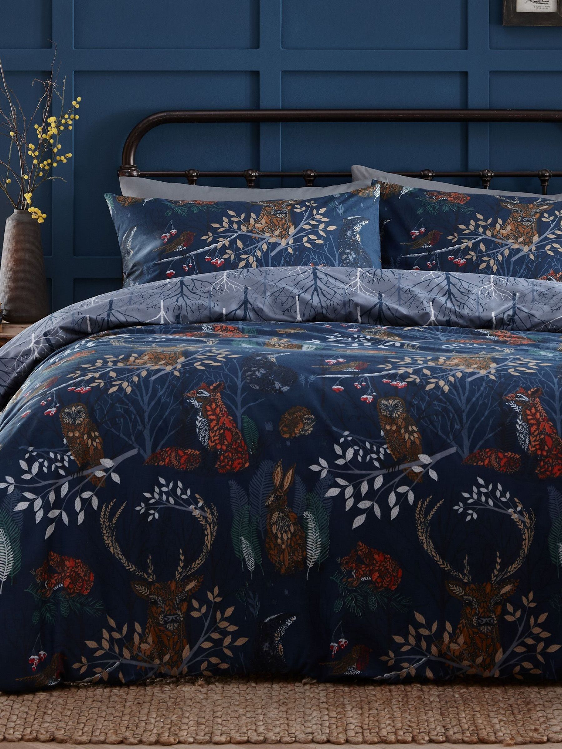 Buy Furn Blue Fauna Printed Woodland Reversible Duvet Cover And ...
