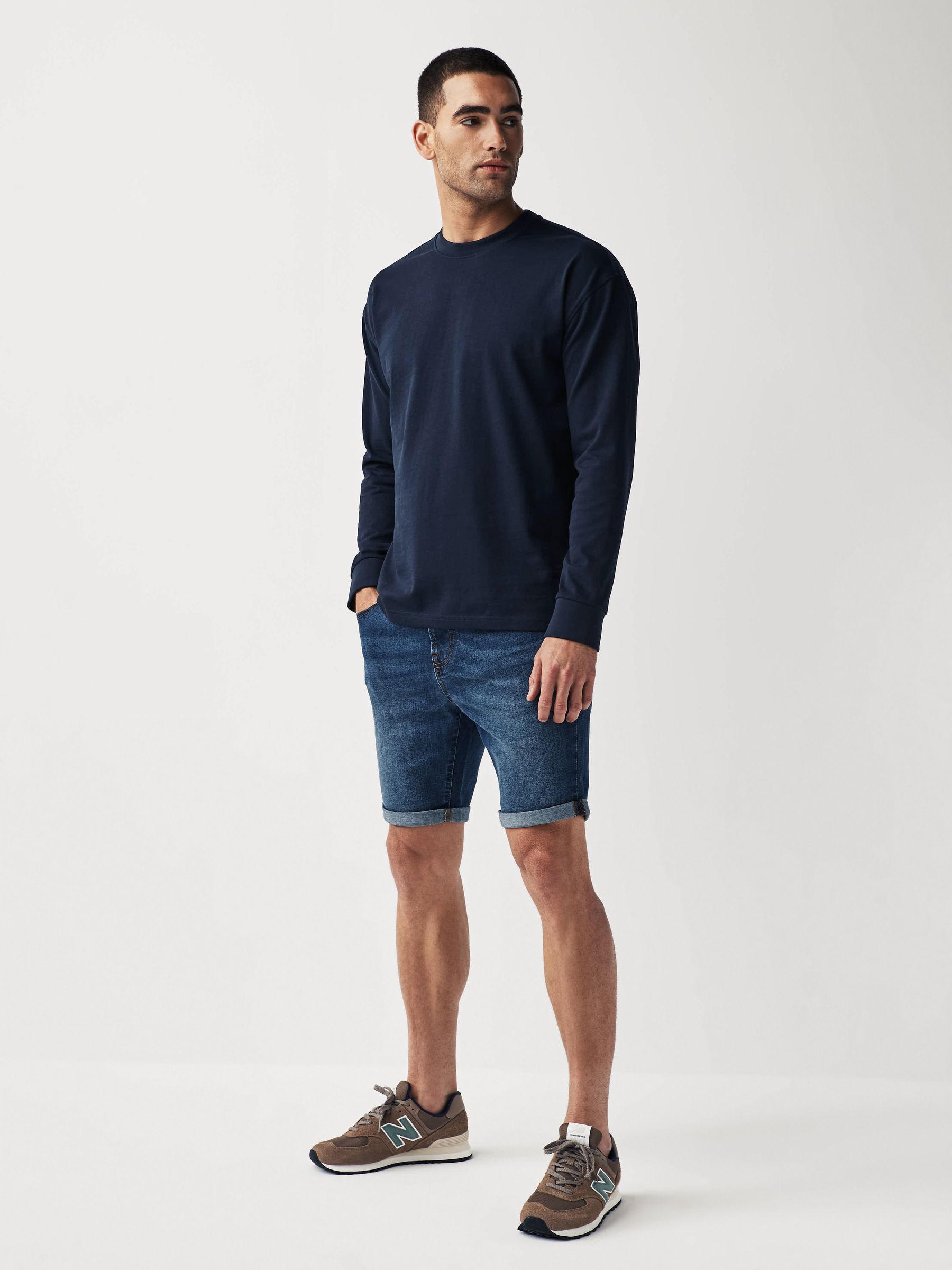 Buy Mid Blue Slim Fit Stretch Denim Shorts from Next Australia