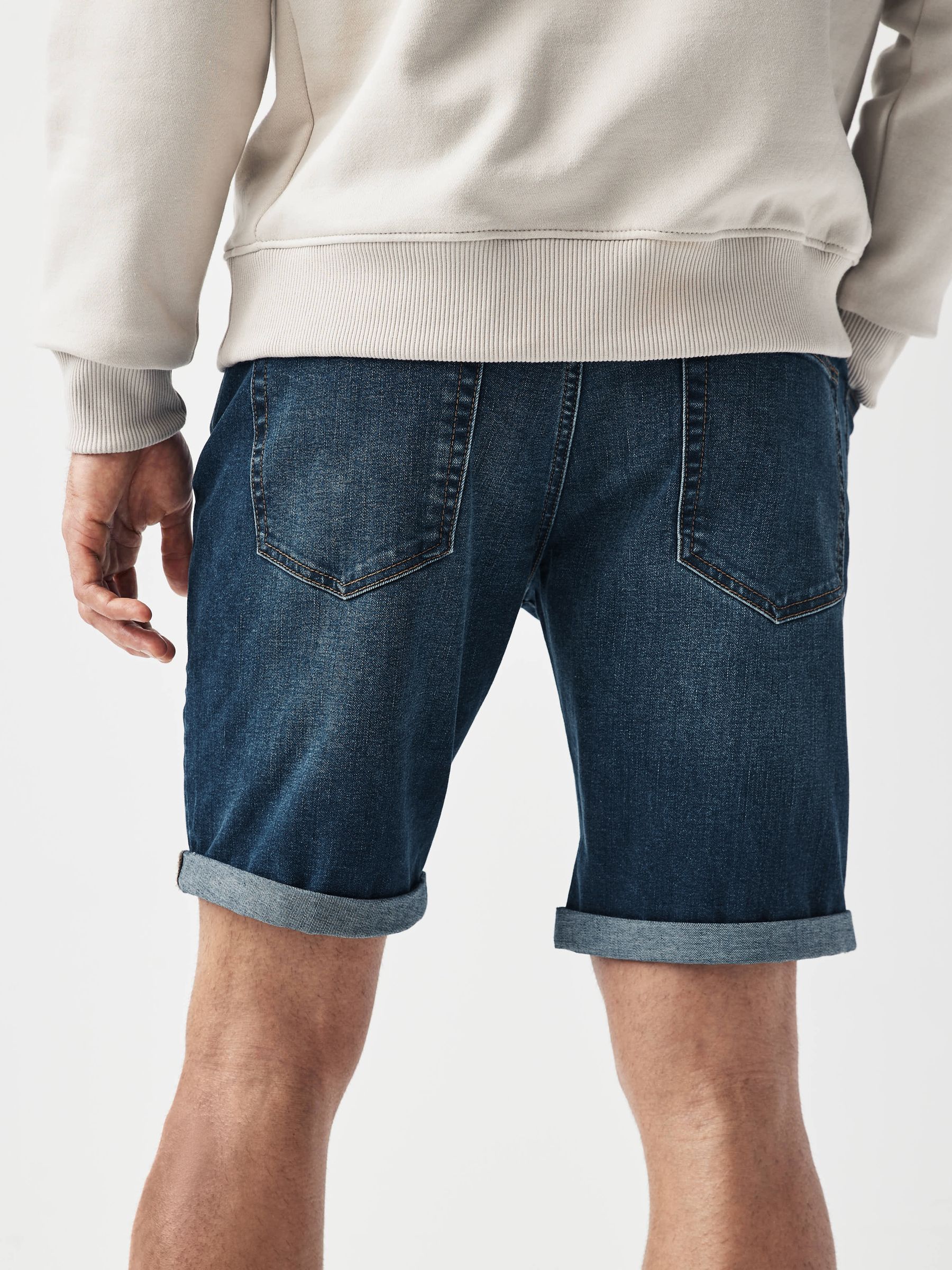 Buy Mid Blue Straight Fit Stretch Denim Shorts from the Next UK online shop