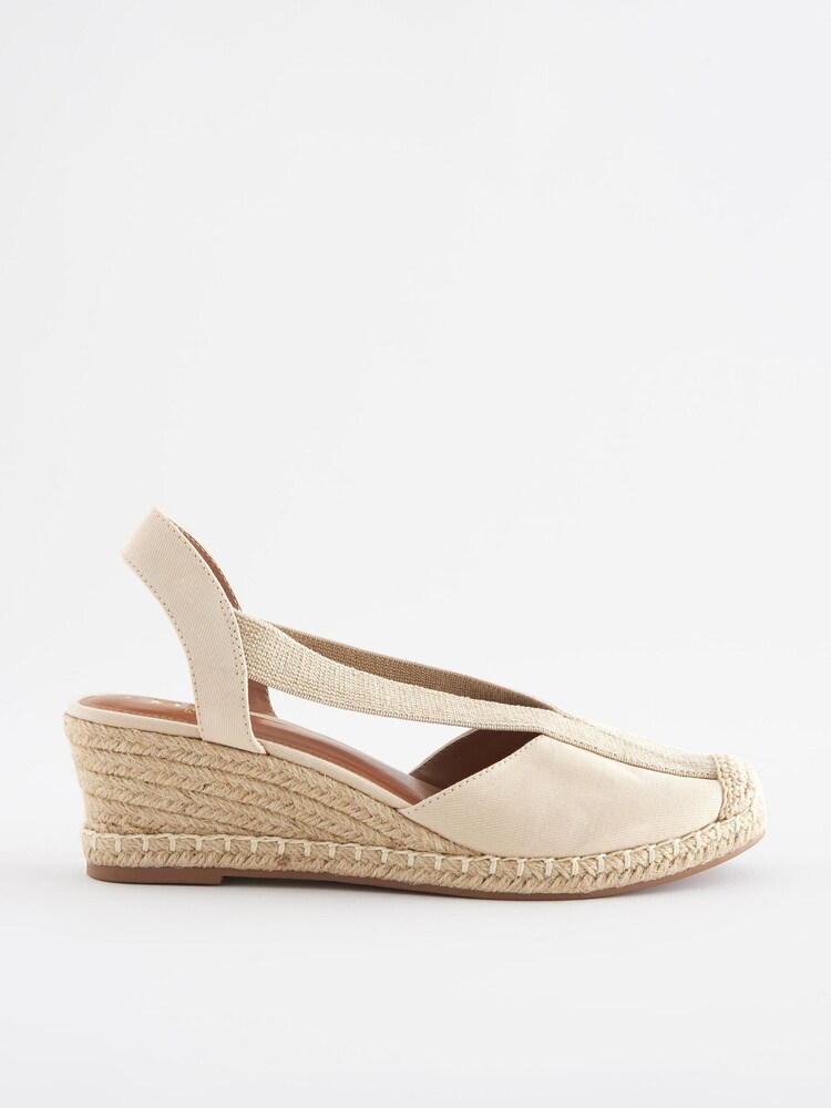 Buy Neutral Extra Wide Fit Forever Comfort® Elastic Closed Toe Wedges ...