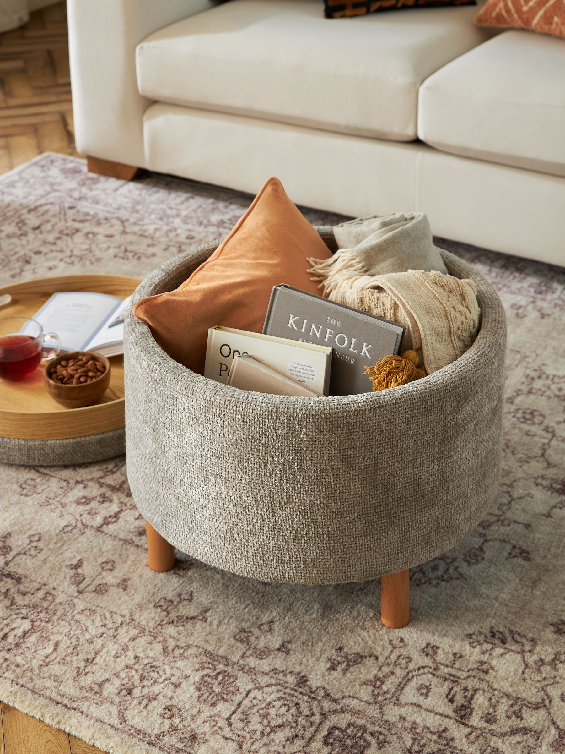 Buy Chunky Chenille Light Grey Ashton Upholstered Storage Stool from ...