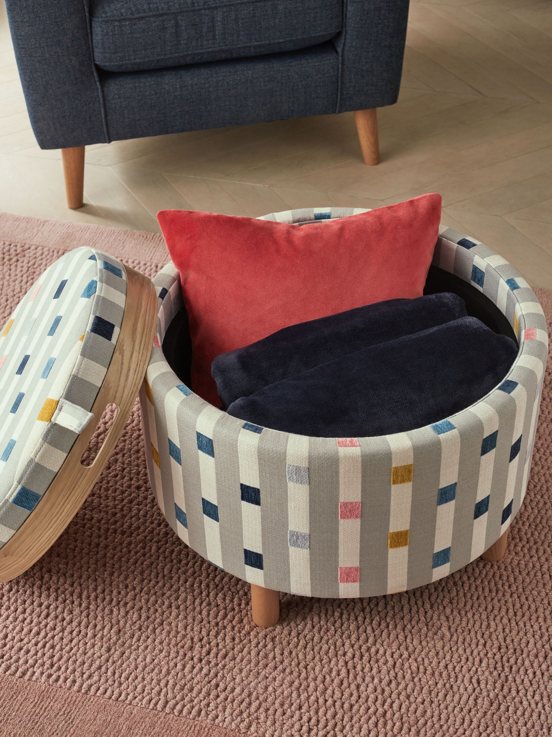 Buy Chunky Stripe Geo Grey Ashton Upholstered Storage Stool from the ...