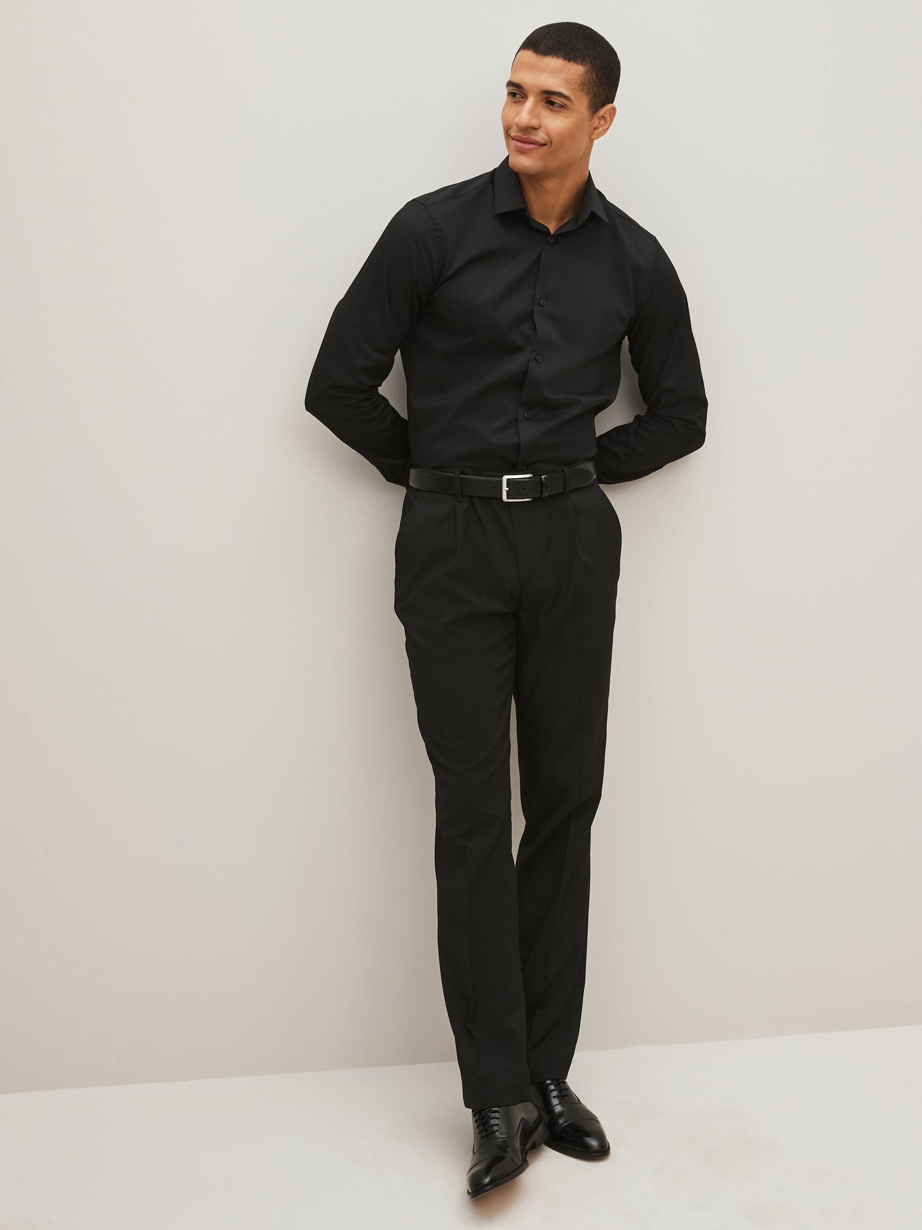 Buy Black Regular Fit Easy Care Textured Single Cuff Shirt from the ...