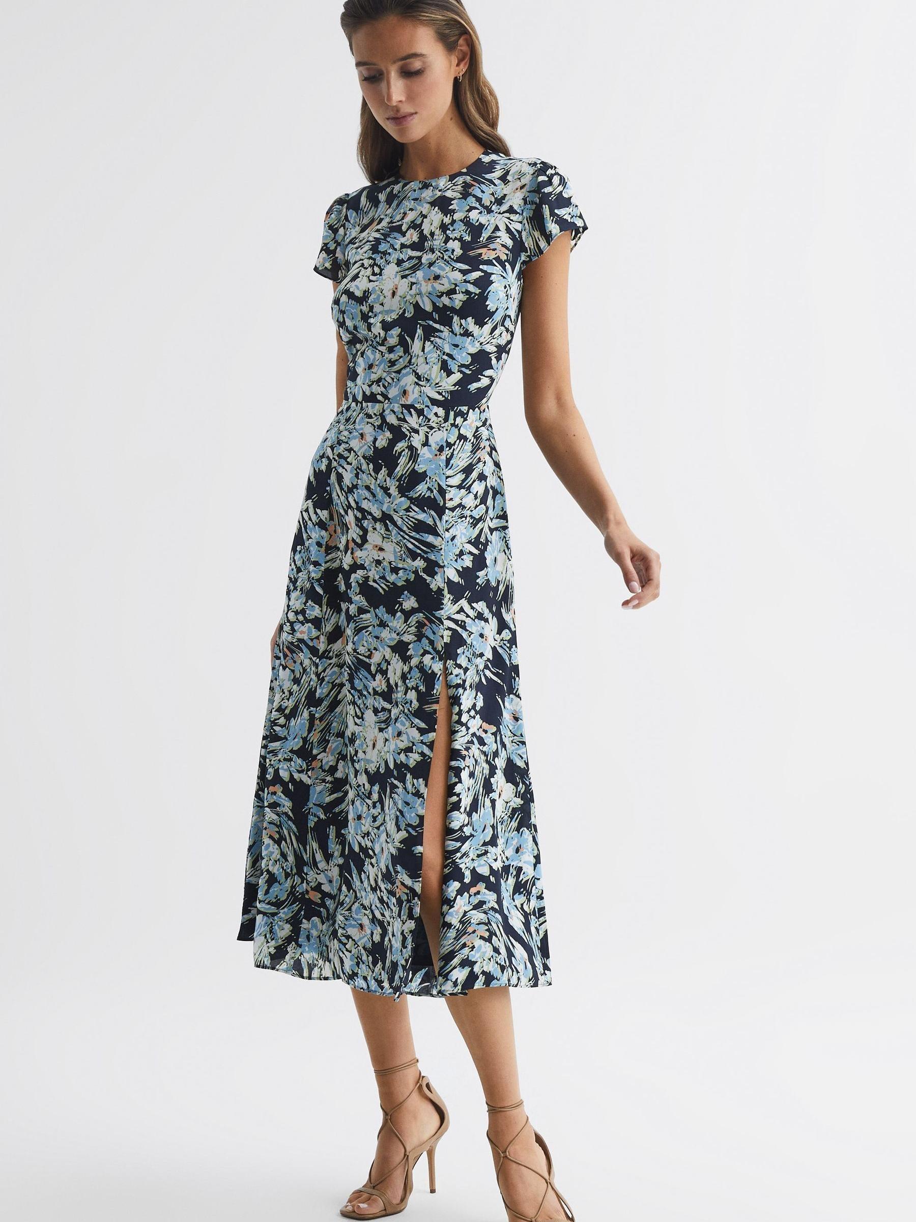 Buy Reiss Navy/Blue Livia Printed Cut Out Back Midi Dress from the Next ...
