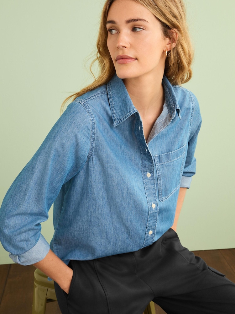 Buy Mid Blue 100% Cotton Denim Shirt from the Next UK online shop