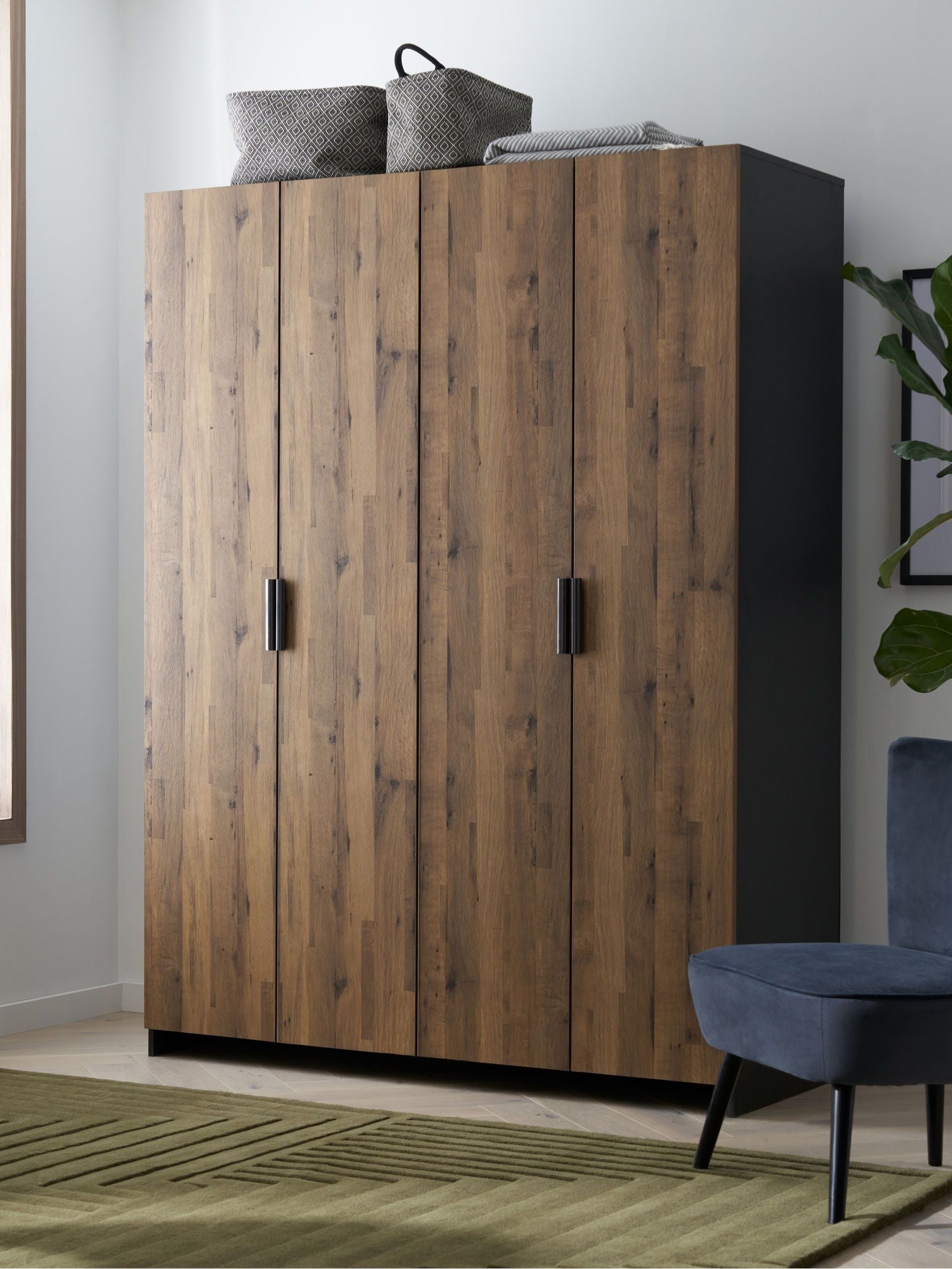 Buy Dark Bronx Oak Effect 4 Door Wardrobe from the Next UK online shop