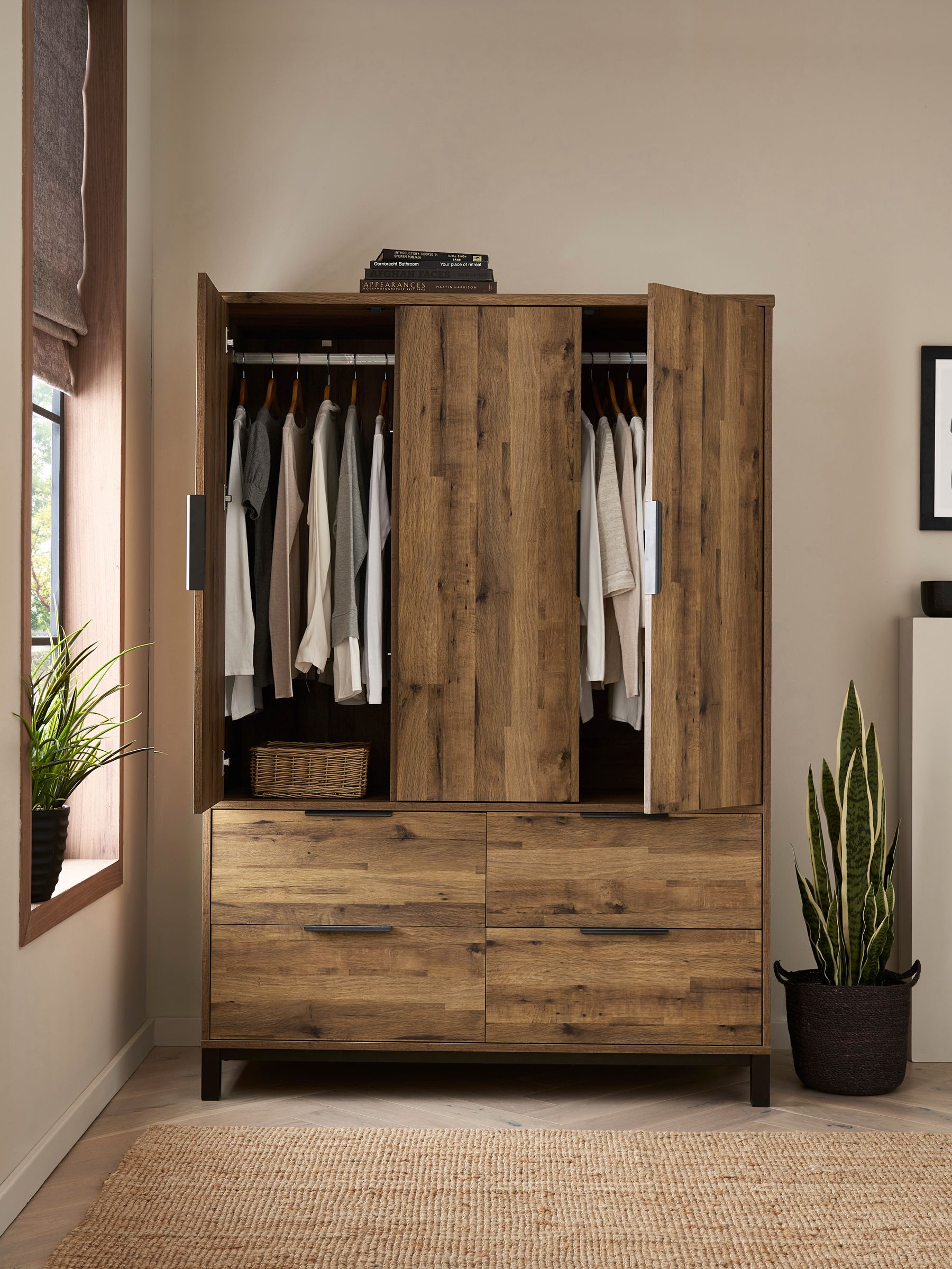 Buy Dark Bronx Oak Effect Triple, 4 Drawers Wardrobe from the Next UK ...