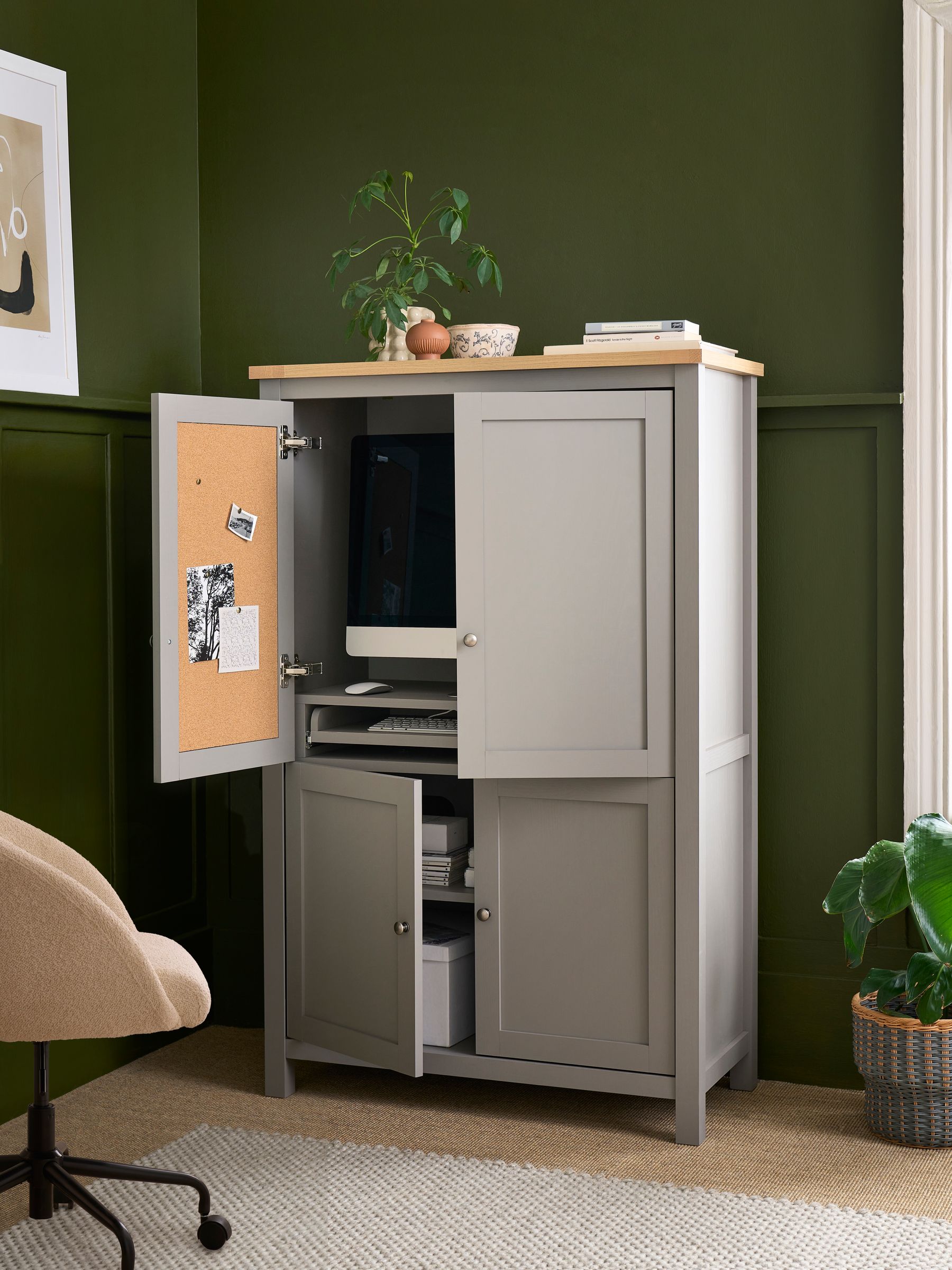 Buy Dove Grey Malvern Oak Effect Compact Hideaway Desk from the Next UK ...