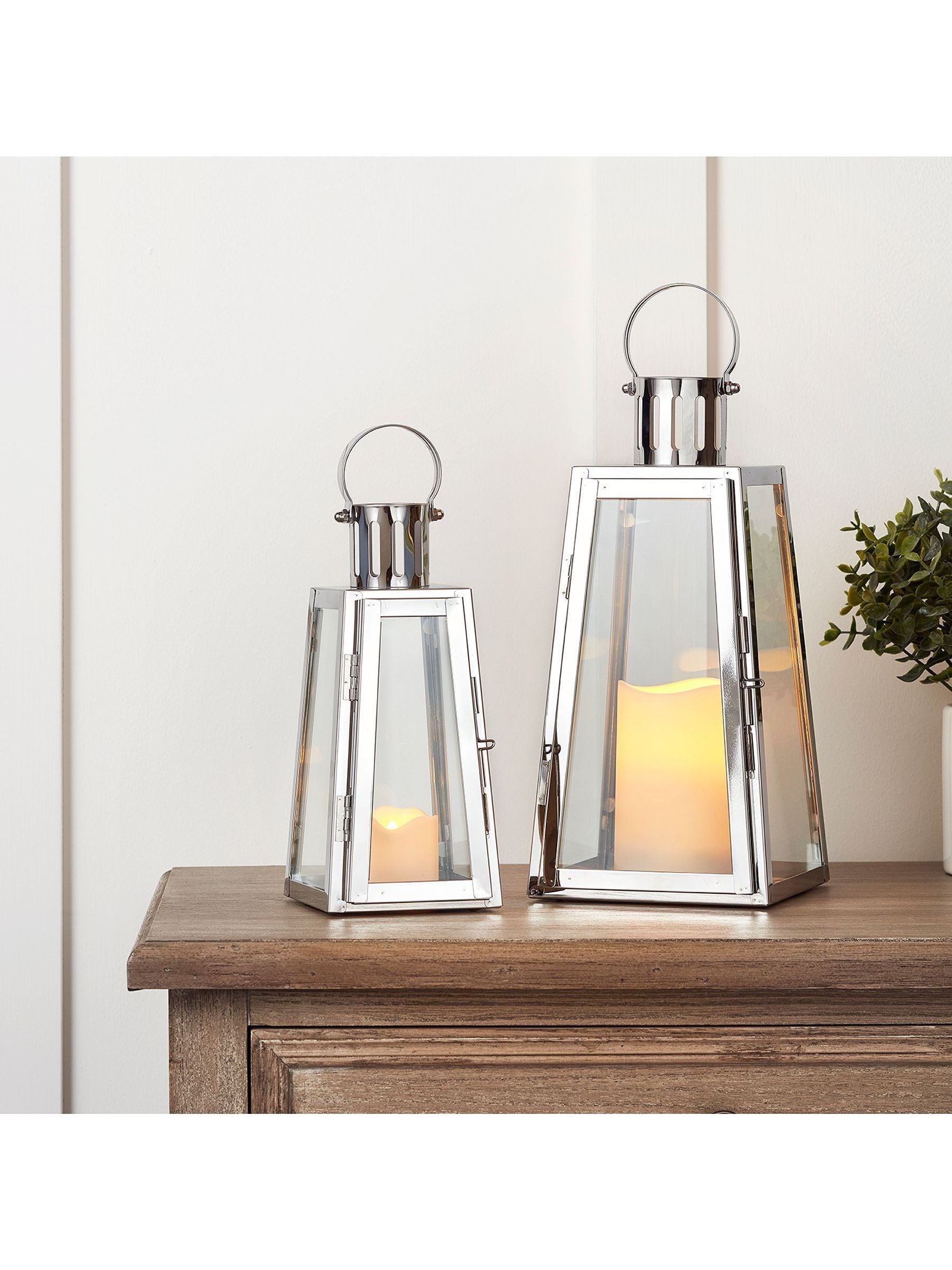 Lights4fun Stainless Steel Battery Operated LED Indoor Candle Lantern Laura Ashley