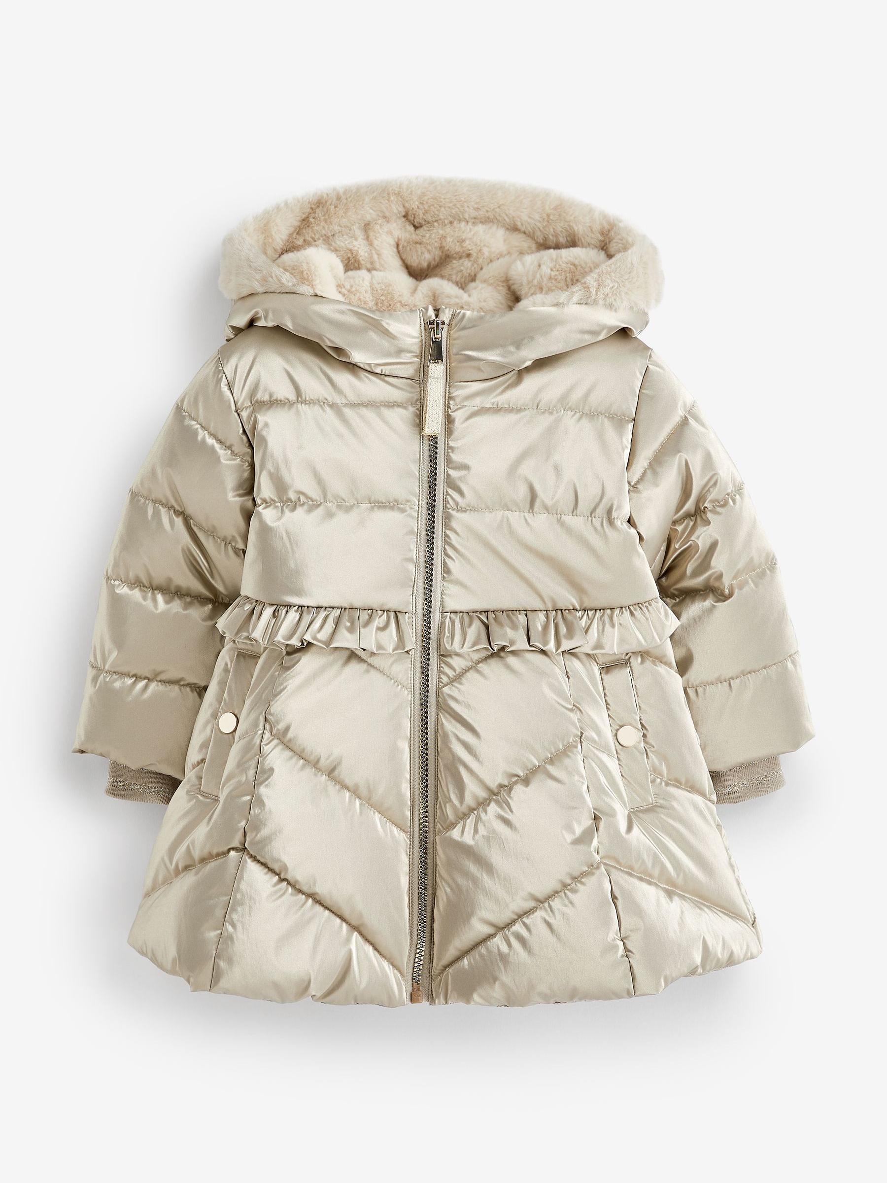 Buy Gold Shower Resistant Metallic Skirted Padded Coat (3mths-7yrs ...