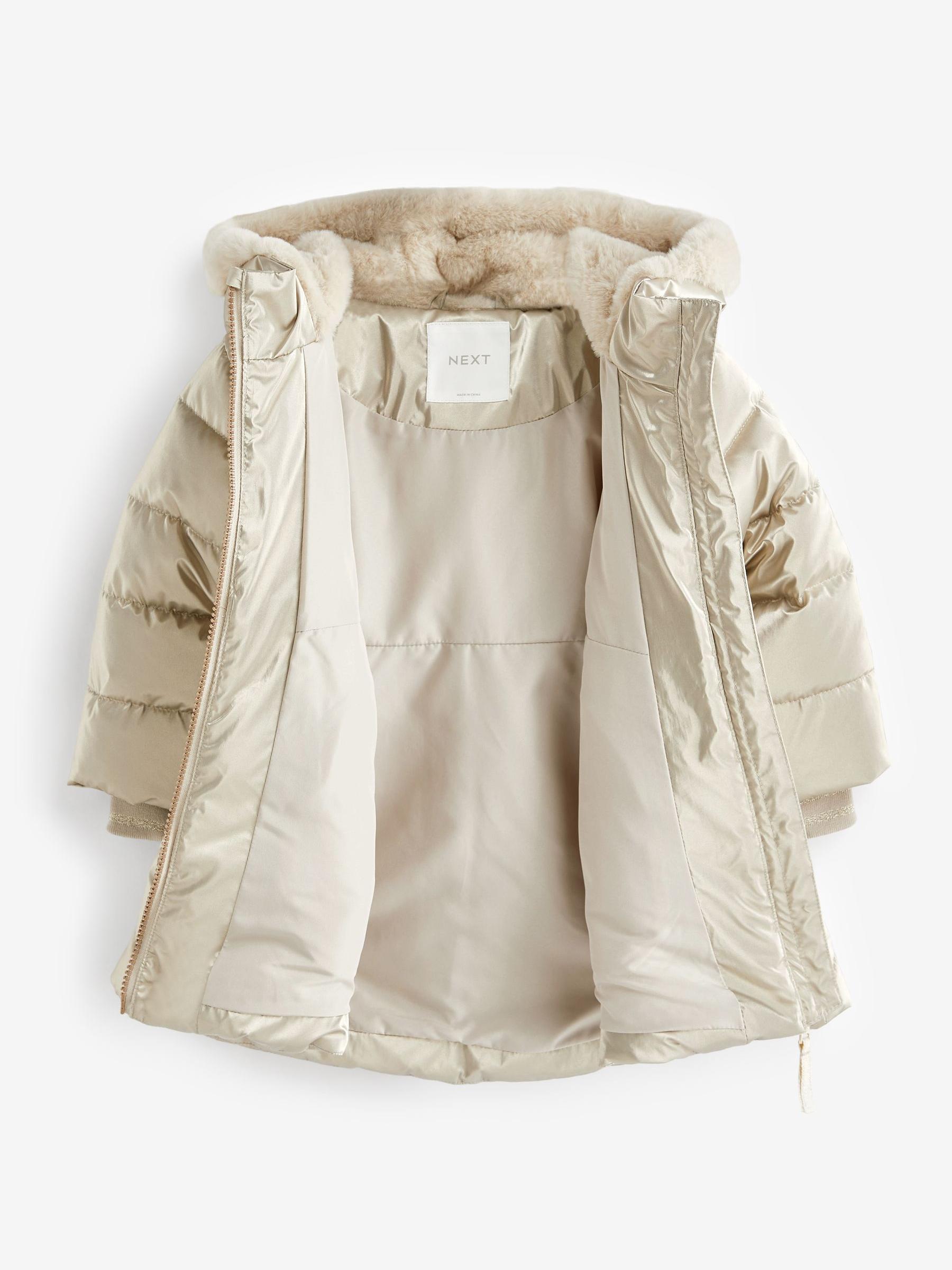 Buy Gold Shower Resistant Metallic Skirted Padded Coat (3mths-7yrs ...