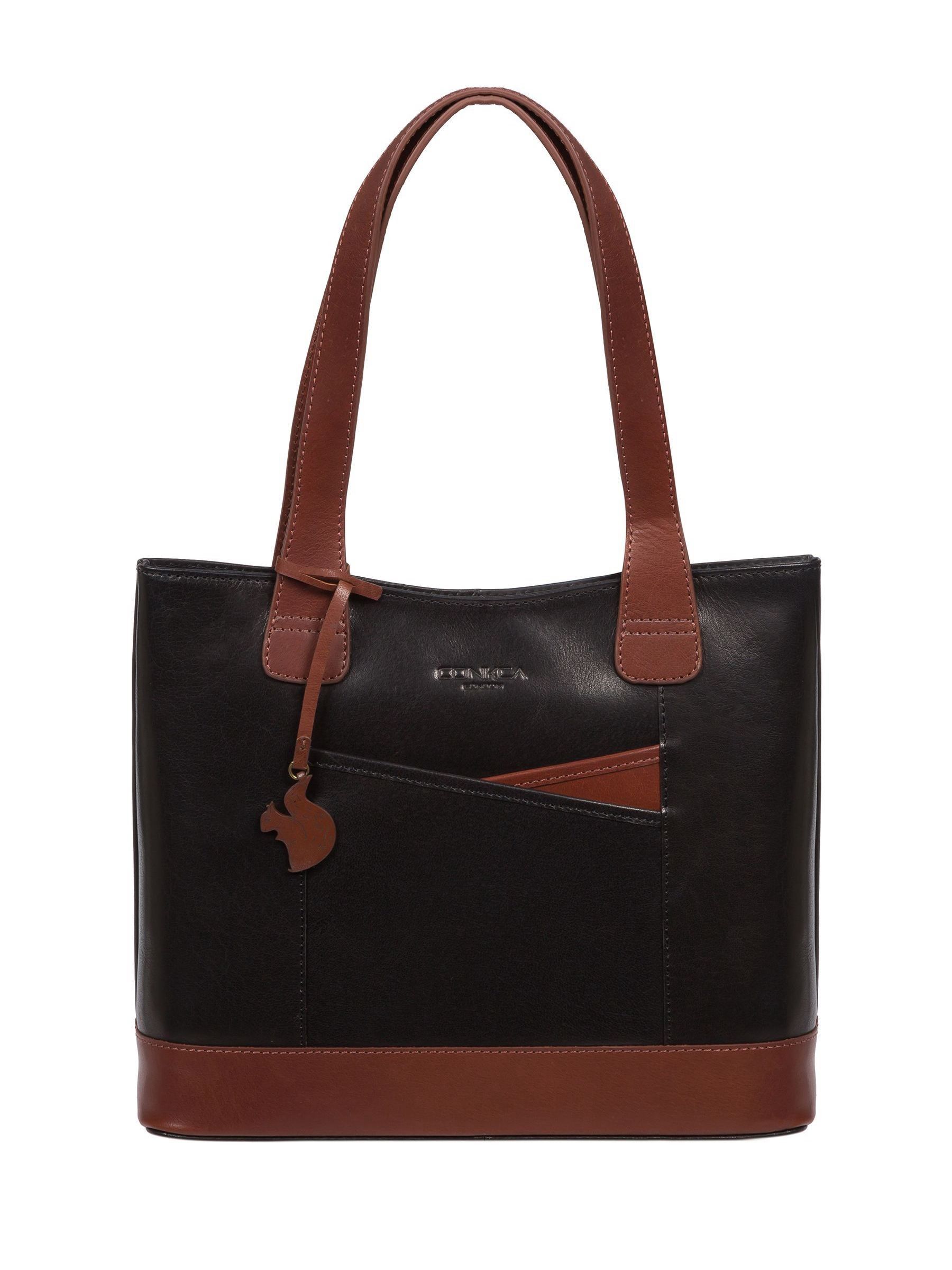 Buy Conkca Black & Brown 'Little Patience' Leather Tote Bag from the ...
