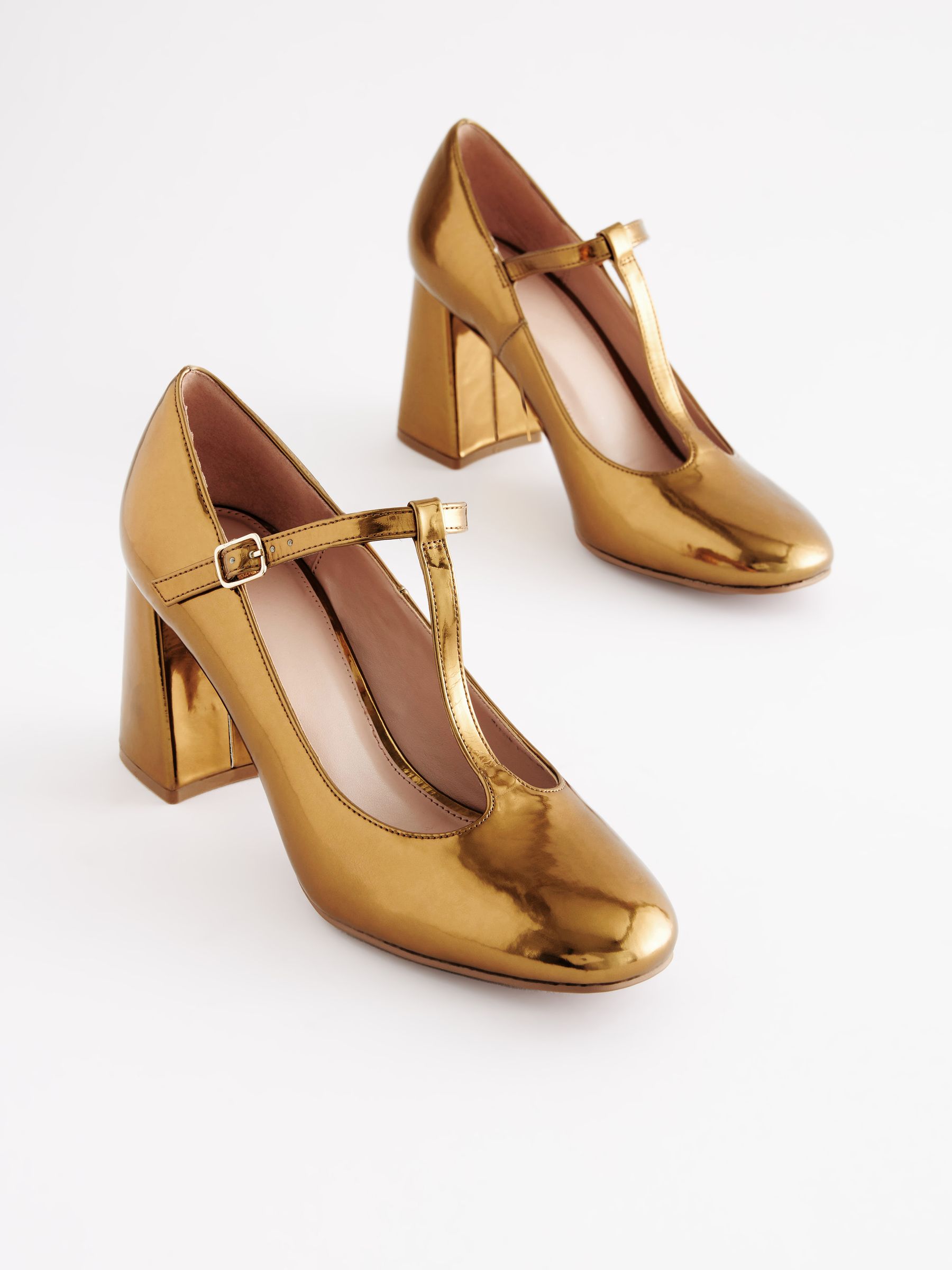 Buy Gold Forever Comfort® T-Bar Block Heel Shoes from the Next UK ...