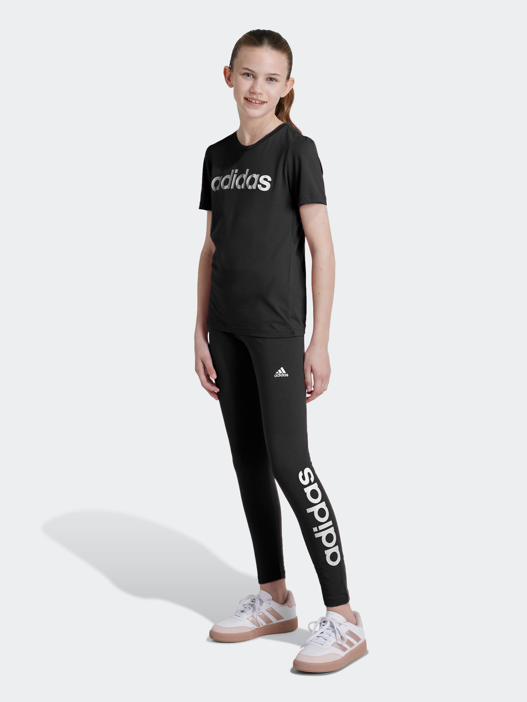 Buy adidas Black Sportswear Essentials Linear Logo Cotton Leggings from ...