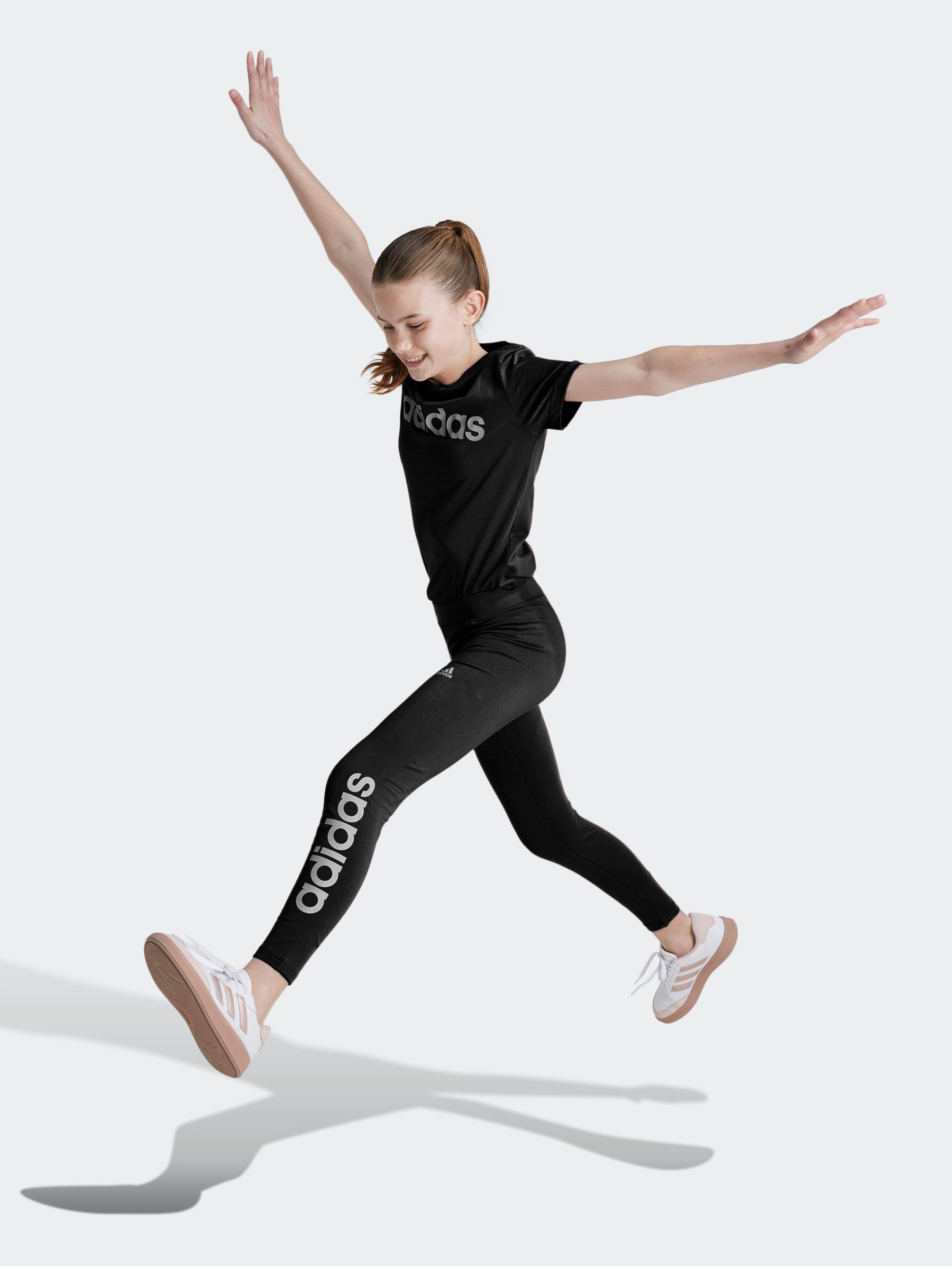Buy adidas Black Sportswear Essentials Linear Logo Cotton Leggings from ...