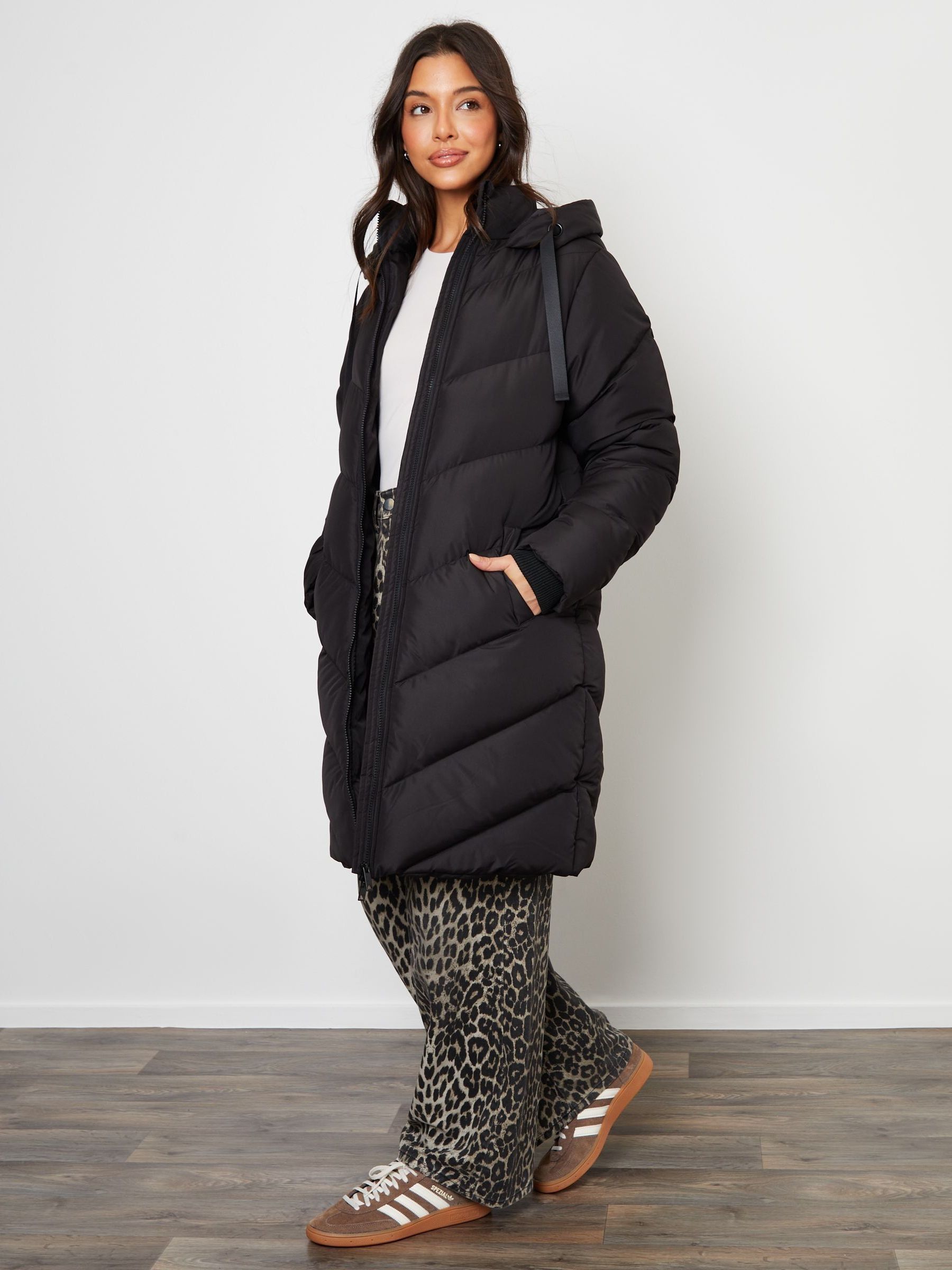Buy Threadbare Black Hooded Padded Mid Length Jacket from the Next UK ...