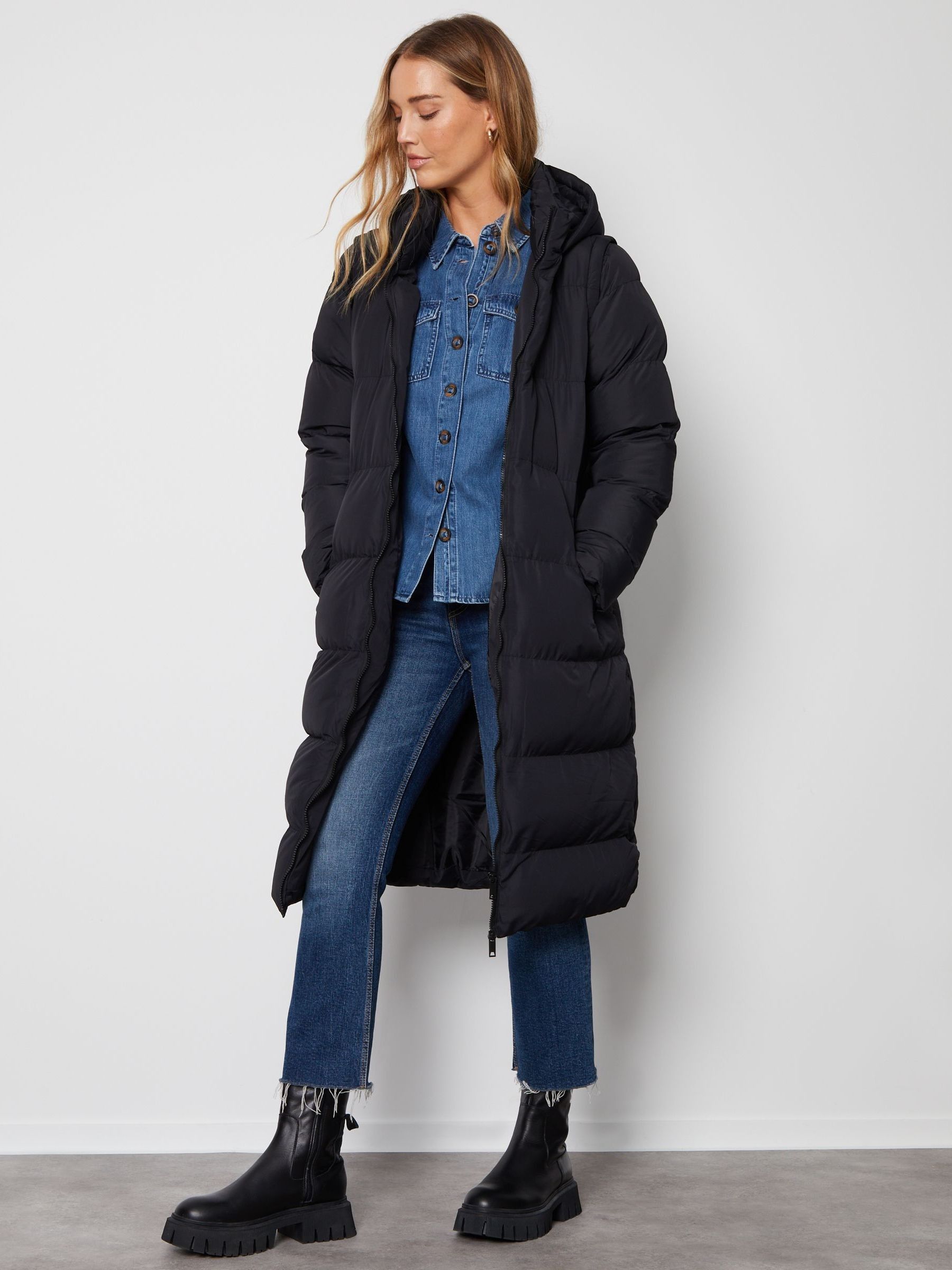 Buy Threadbare Black Longline Hooded Padded Puffer Coat from the Next ...