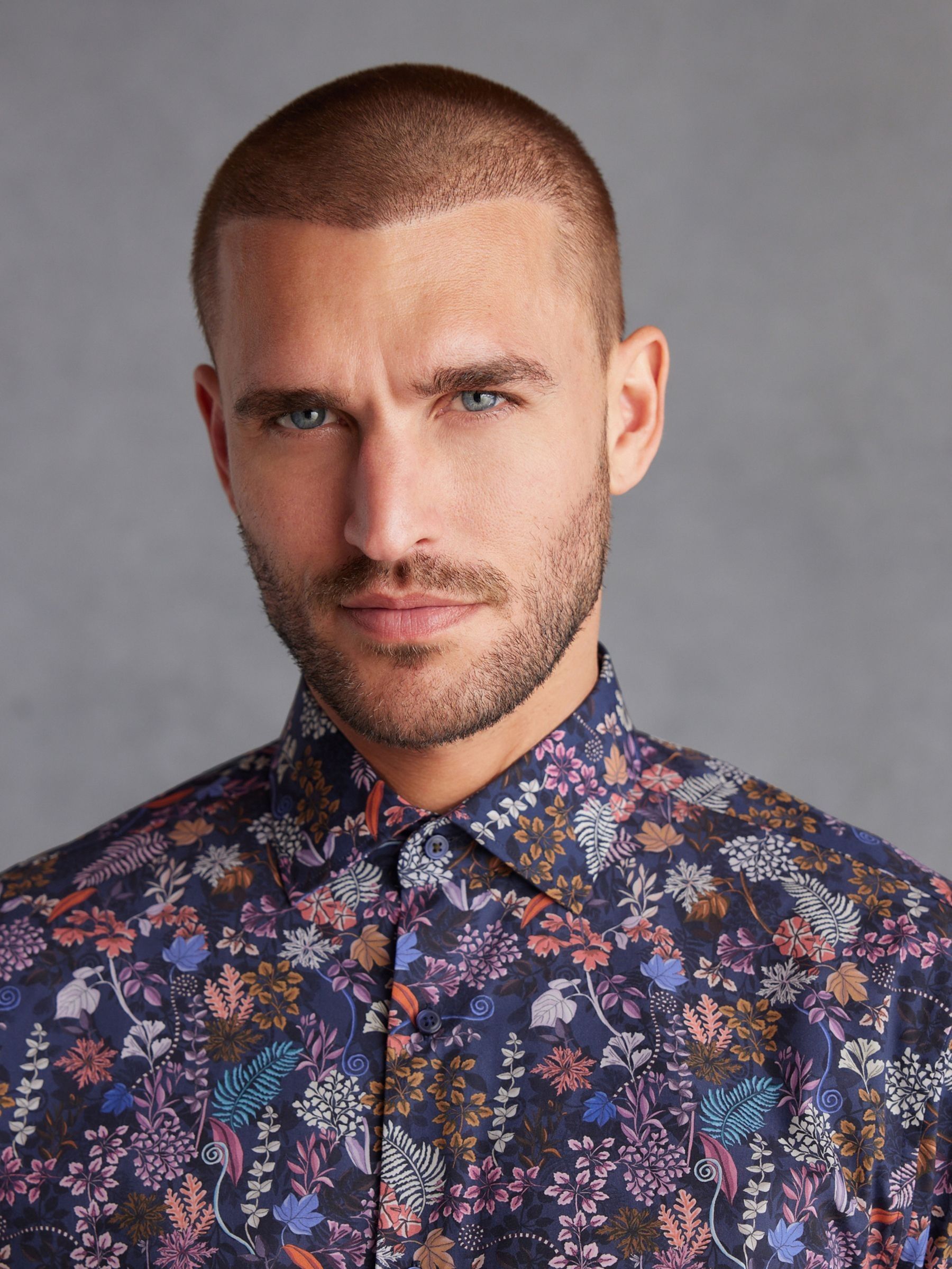Buy Navy Blue Floral Signature Made In Italy Texta Print Shirt from the ...