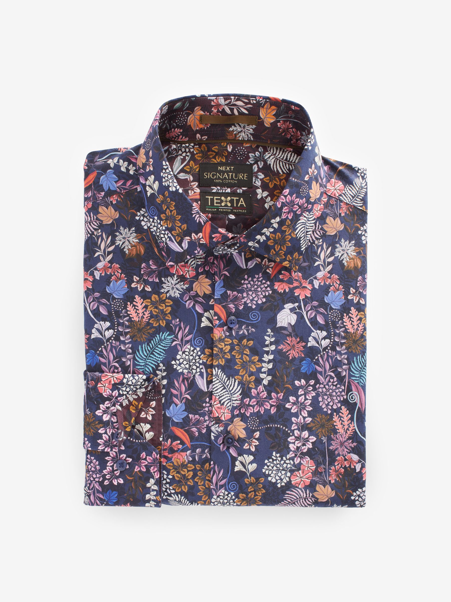 Buy Navy Blue Floral Signature Made In Italy Texta Print Shirt from the ...