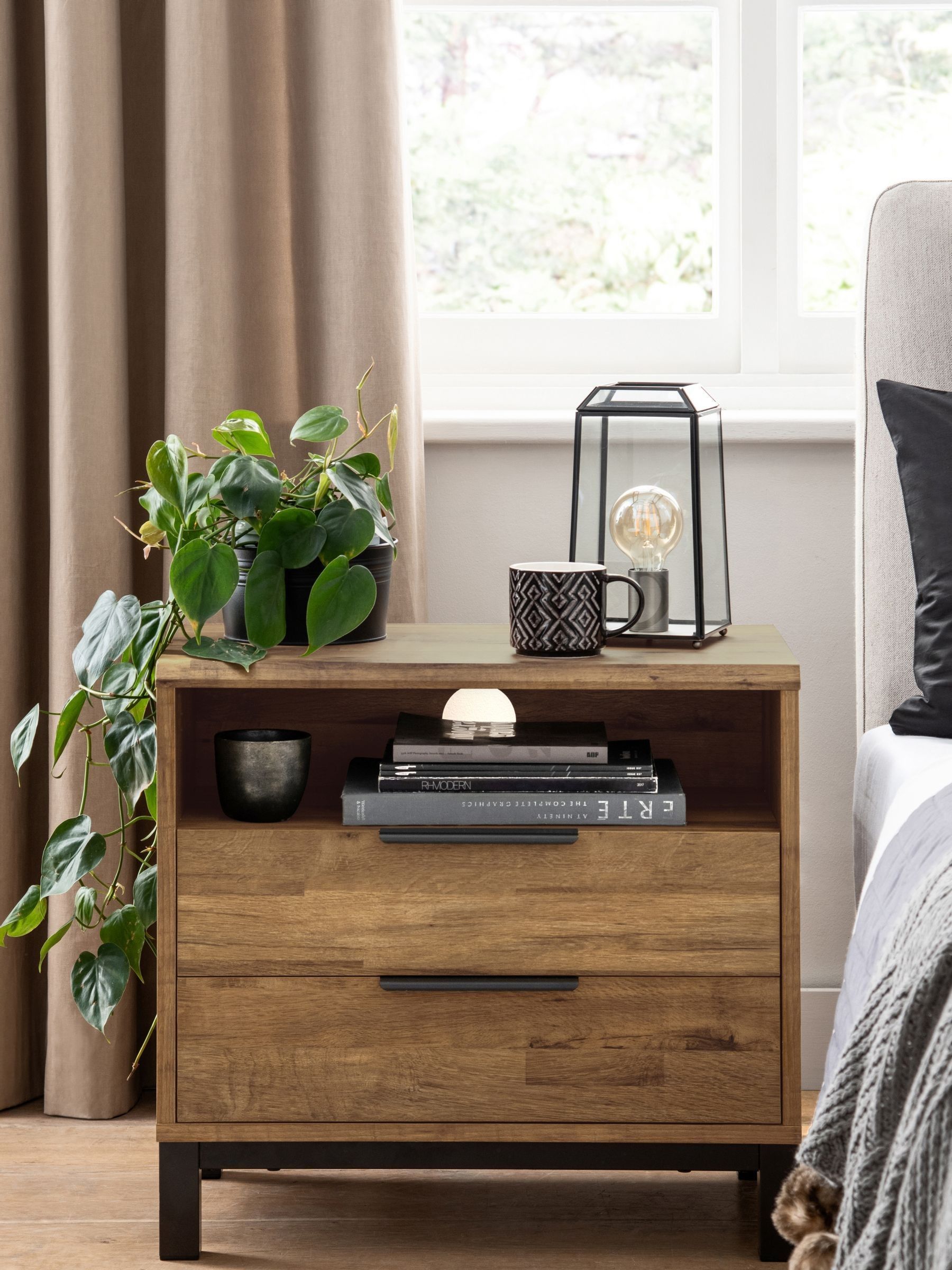 Buy Dark Bronx Oak Effect 2 Drawer Wide Bedside Table from the Next UK ...