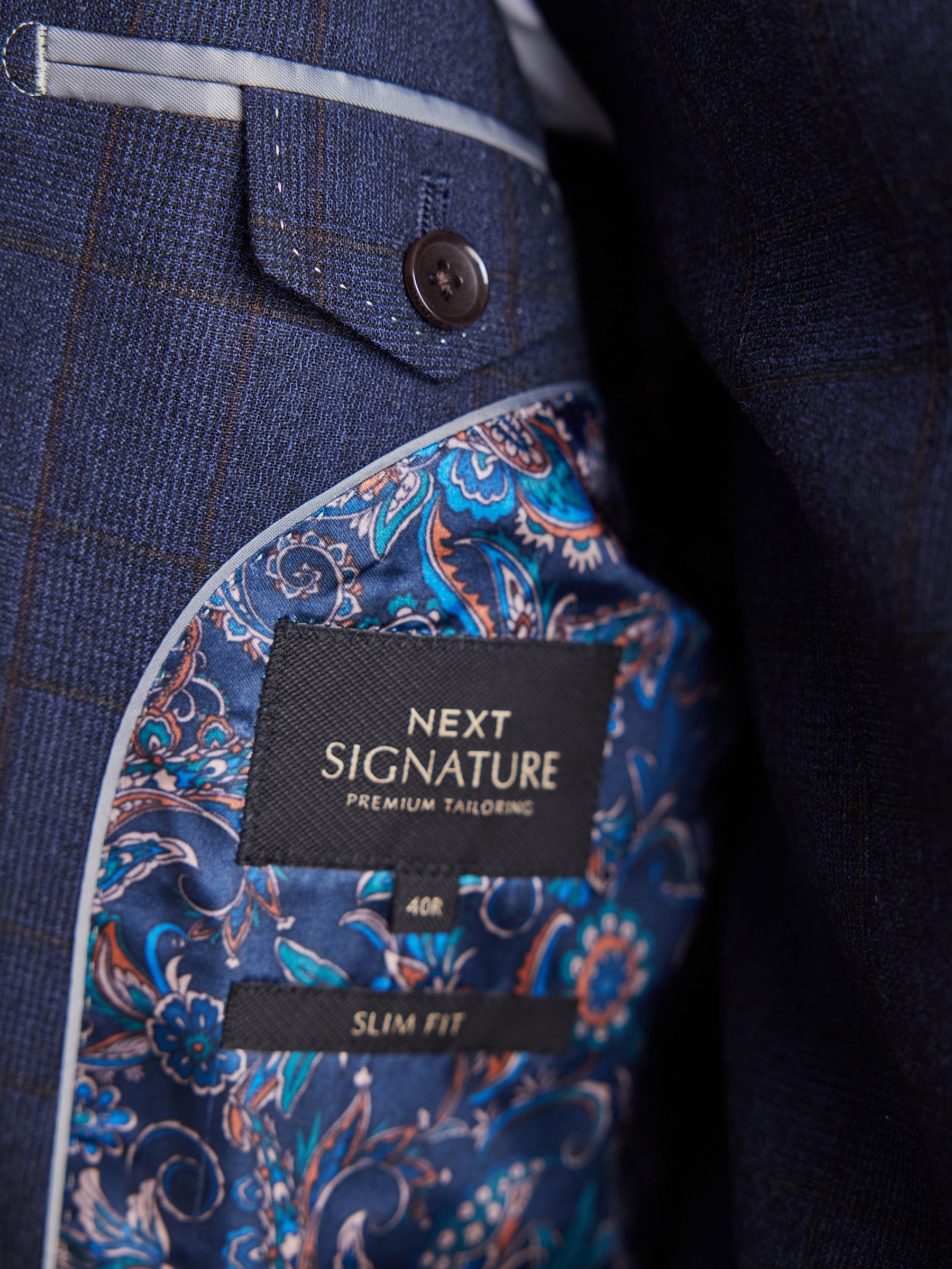 Buy Navy Blue Slim Fit Signature Italian Fabric Check Suit: Jacket from ...