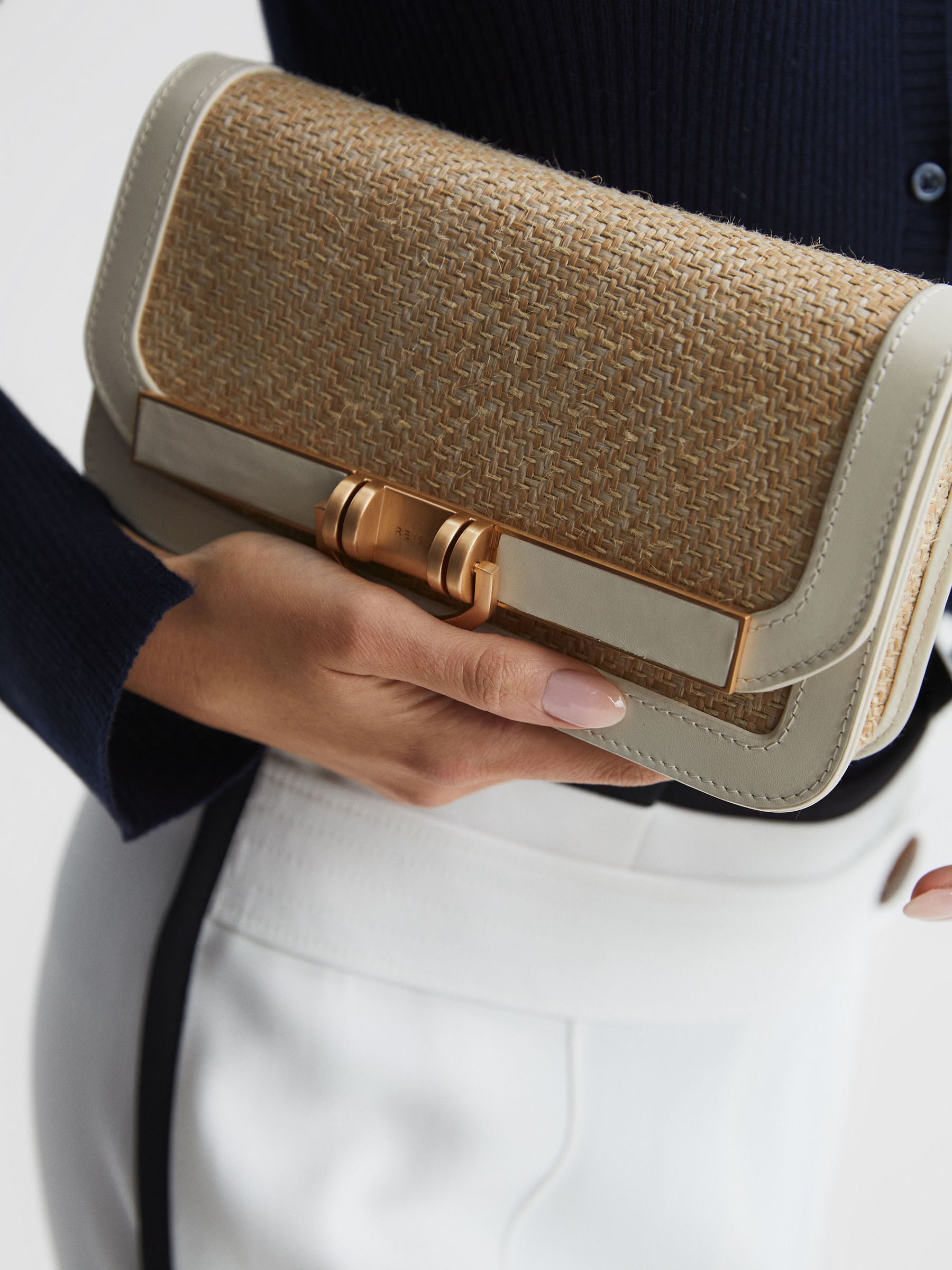 Buy Reiss Natural/Off White Lexi Small Raffia Clutch Bag from the Next ...