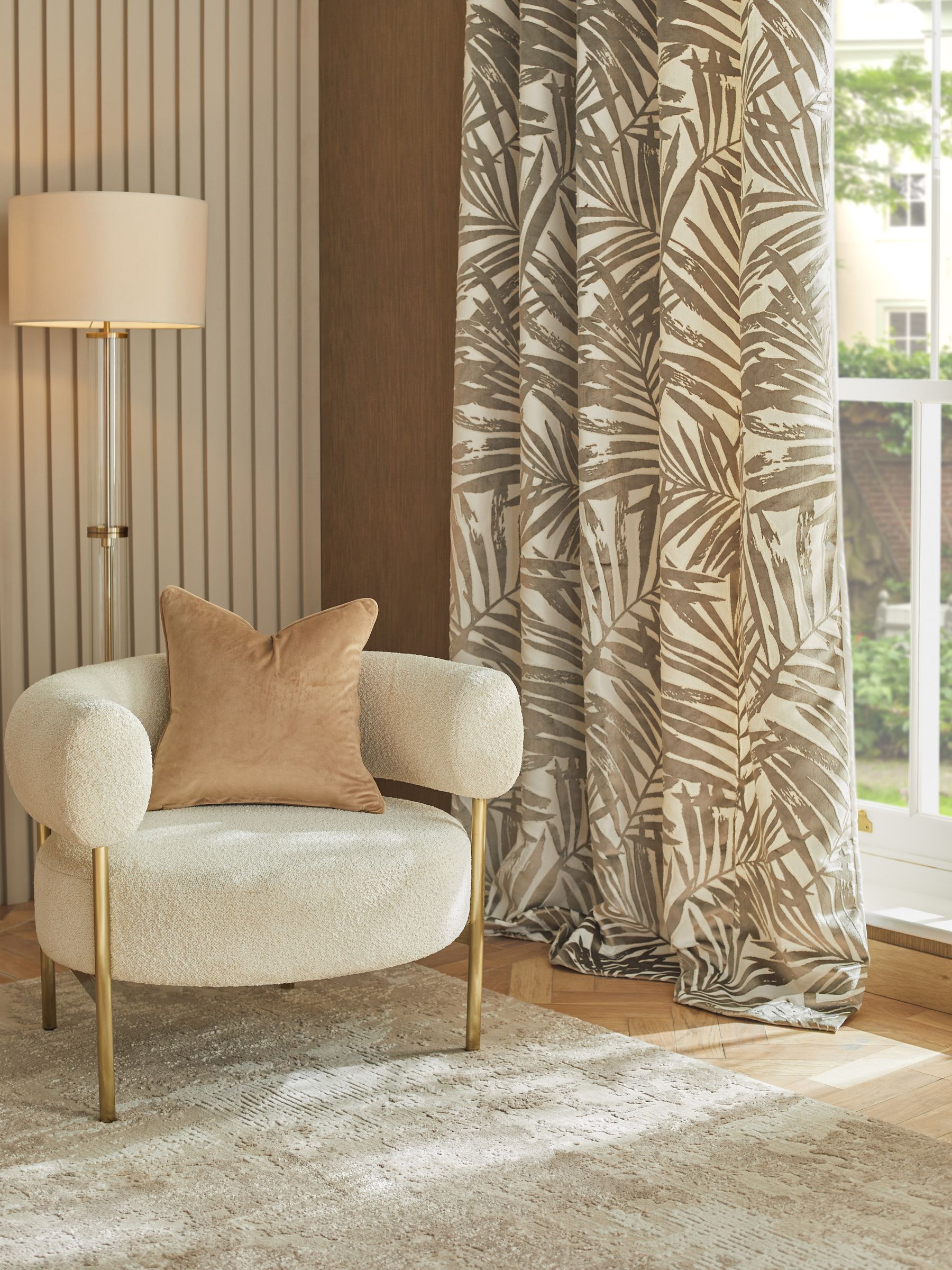 Champagne Natural Collection Luxe Velvet Palm Leaf Eyelet Lined Curtains