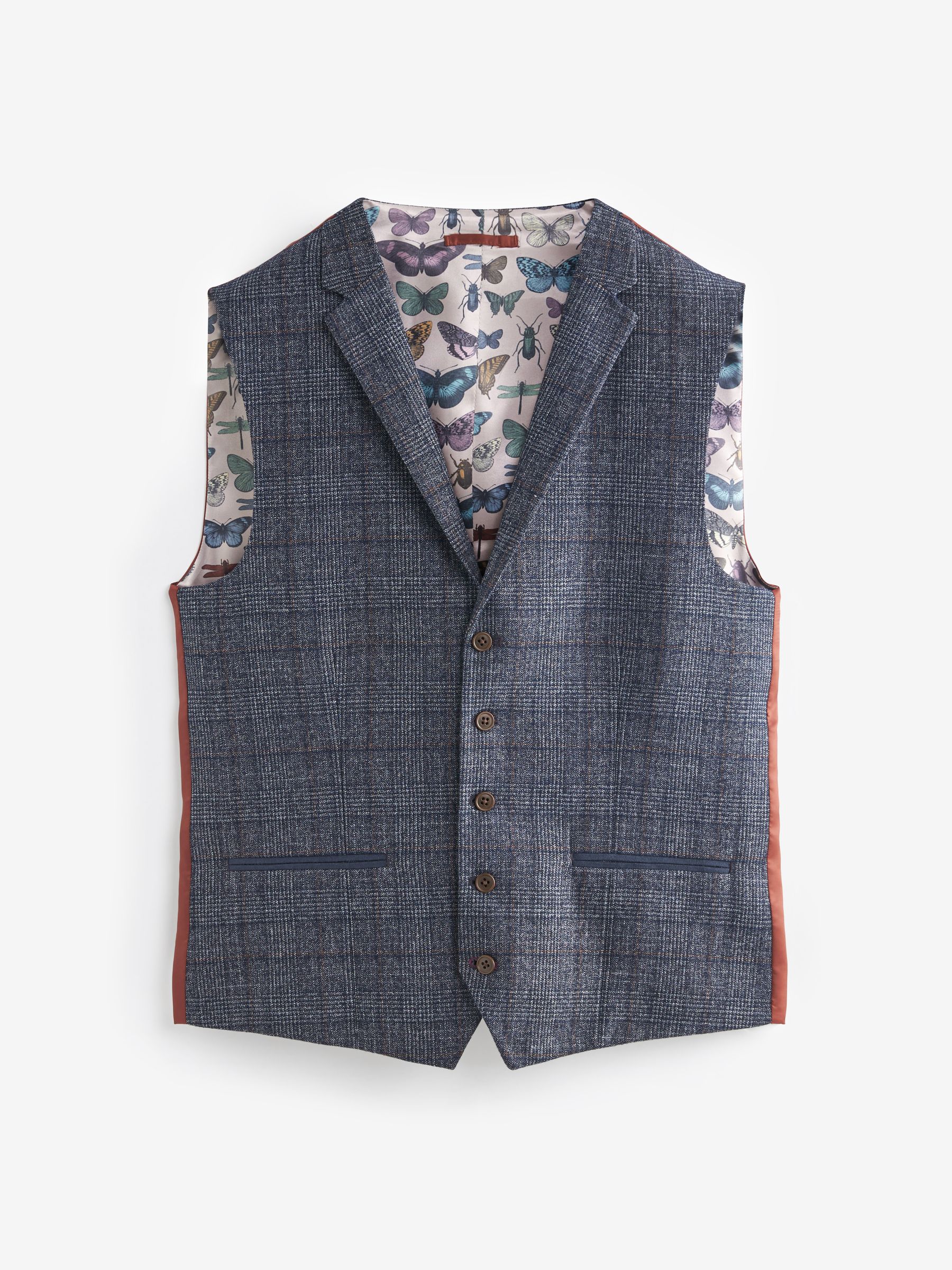 Buy Navy Blue Slim Fit Trimmed Check Waistcoat from the Next UK online shop