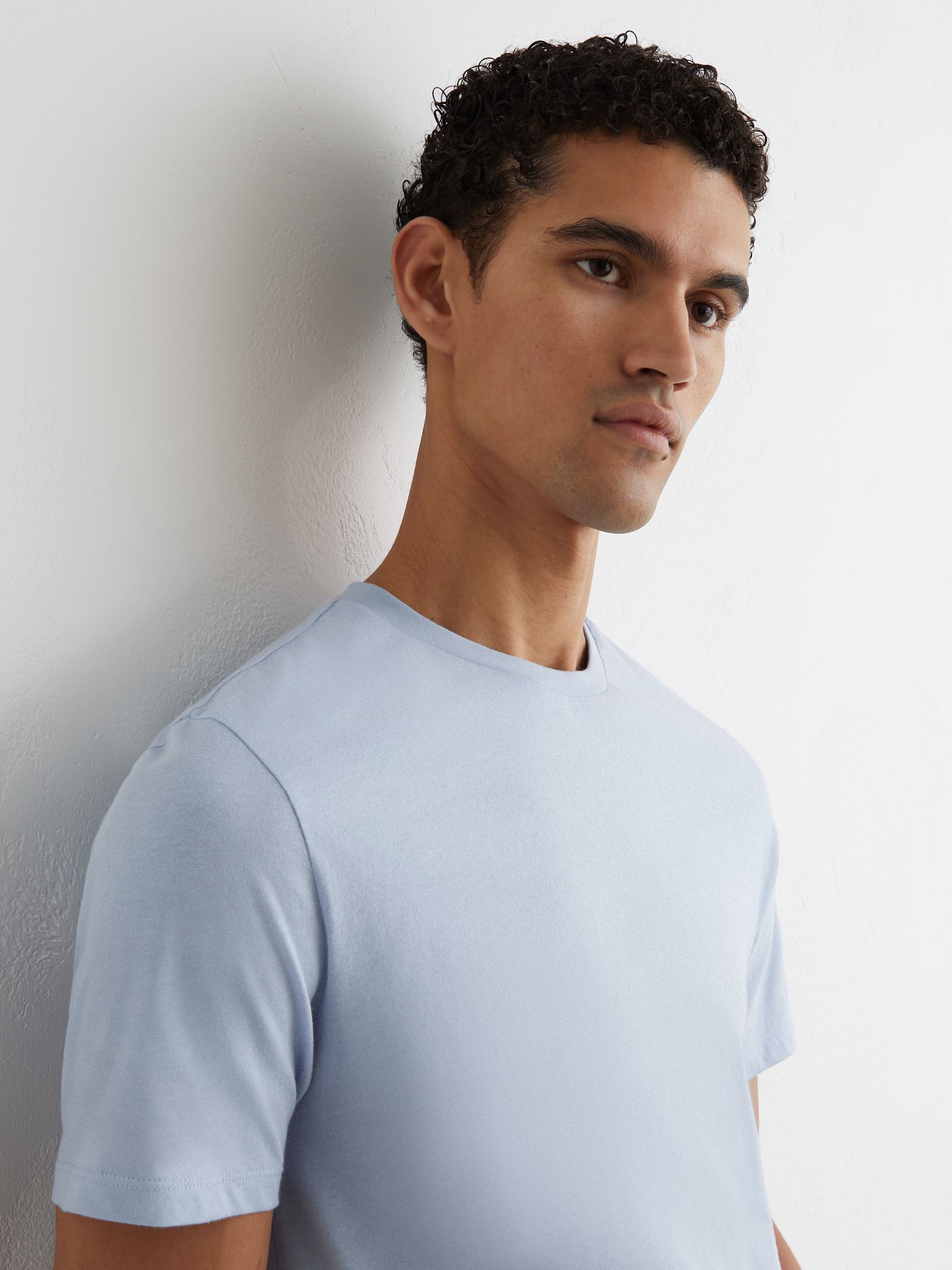 Buy Reiss Soft Blue Bless Cotton Crew-Neck Tailored-Fit T-Shirt from ...