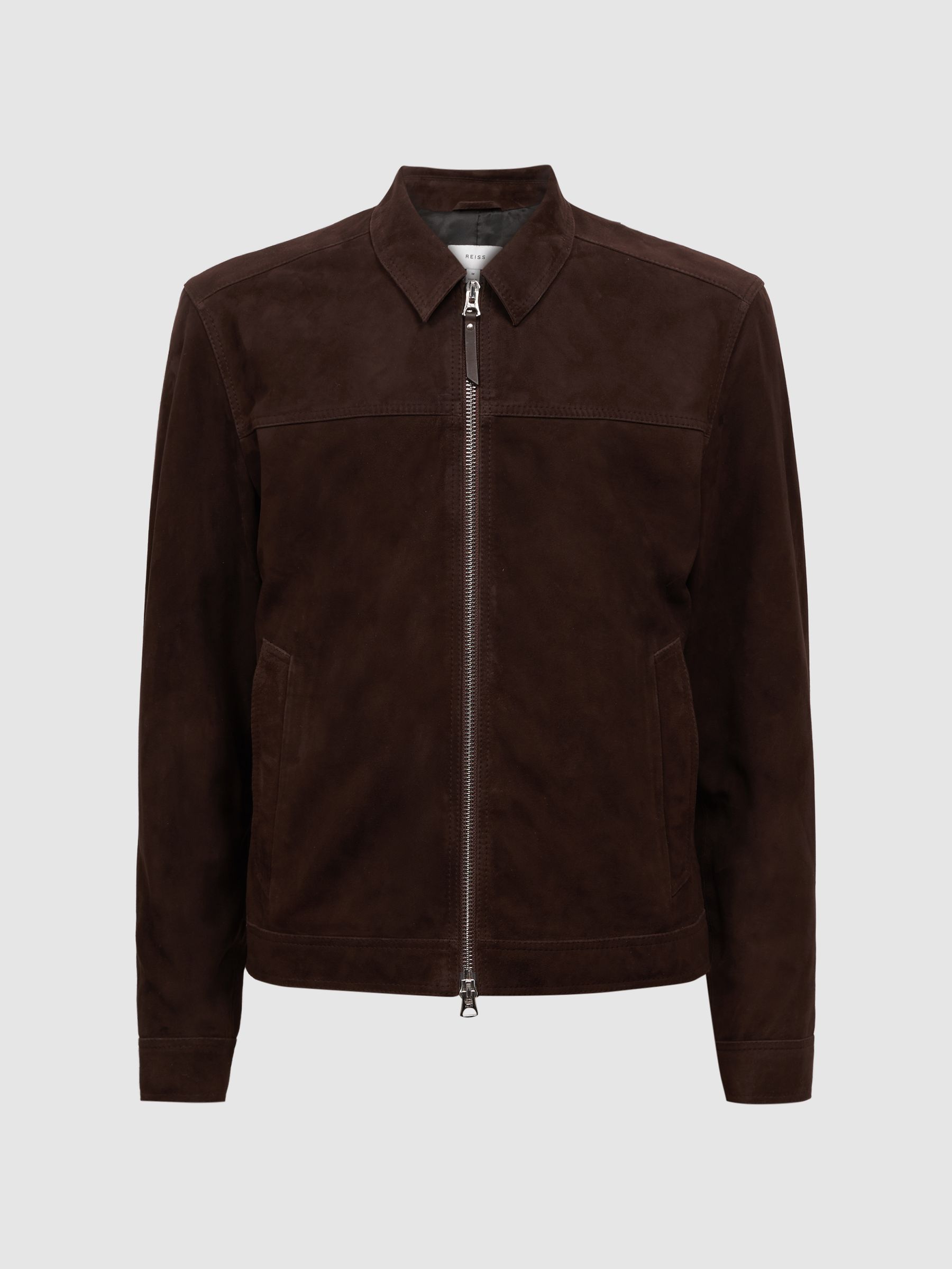 Buy Reiss Chocolate Riley Suede Zip-Through Jacket from the Next UK ...