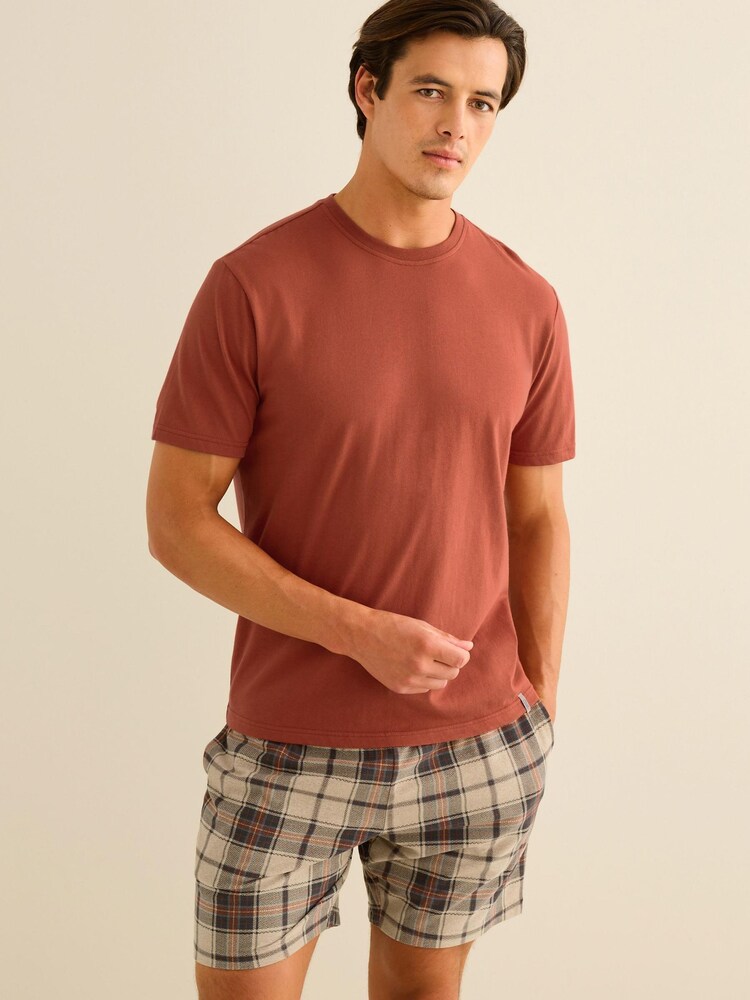 Buy Orange/Tan Check Motionflex Cosy Short Pyjamas Set from Next Saudi ...