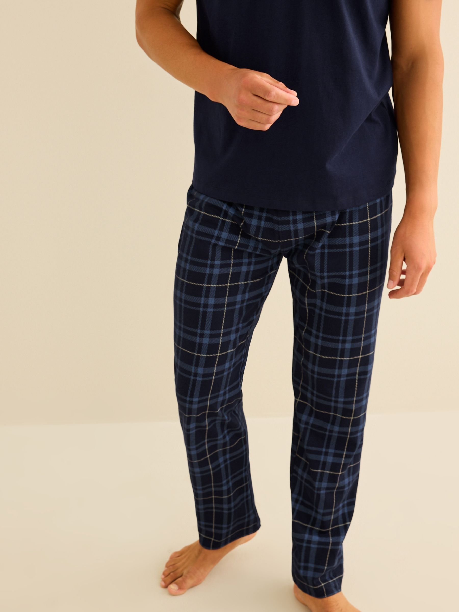 Buy Navy Blue Check Check Short Sleeve 100% Cottton Pyjama Set from the ...