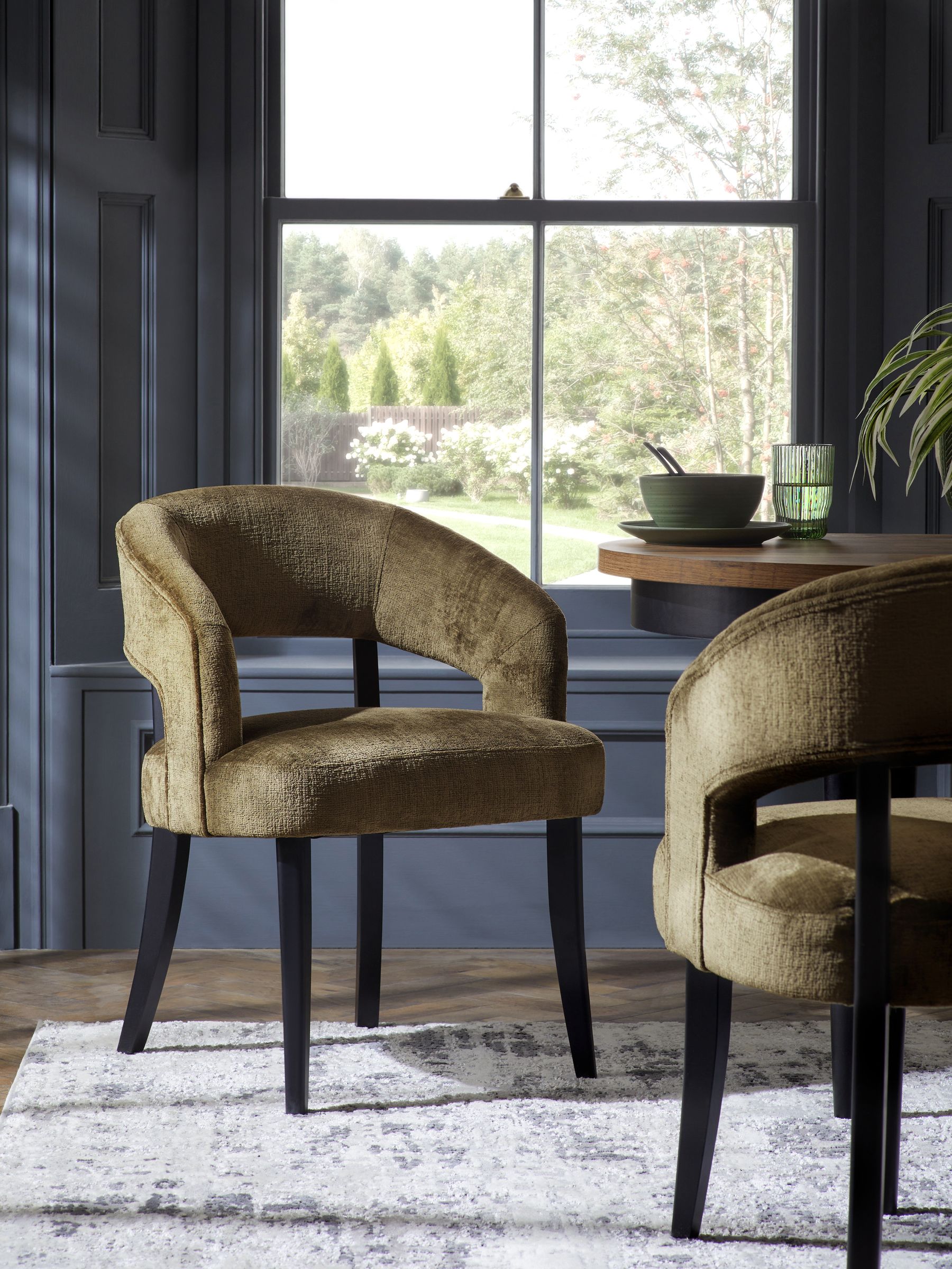Buy Set of 2 Plush Chenille Moss Green Remi Black Leg Dining Chairs from the Next UK online shop
