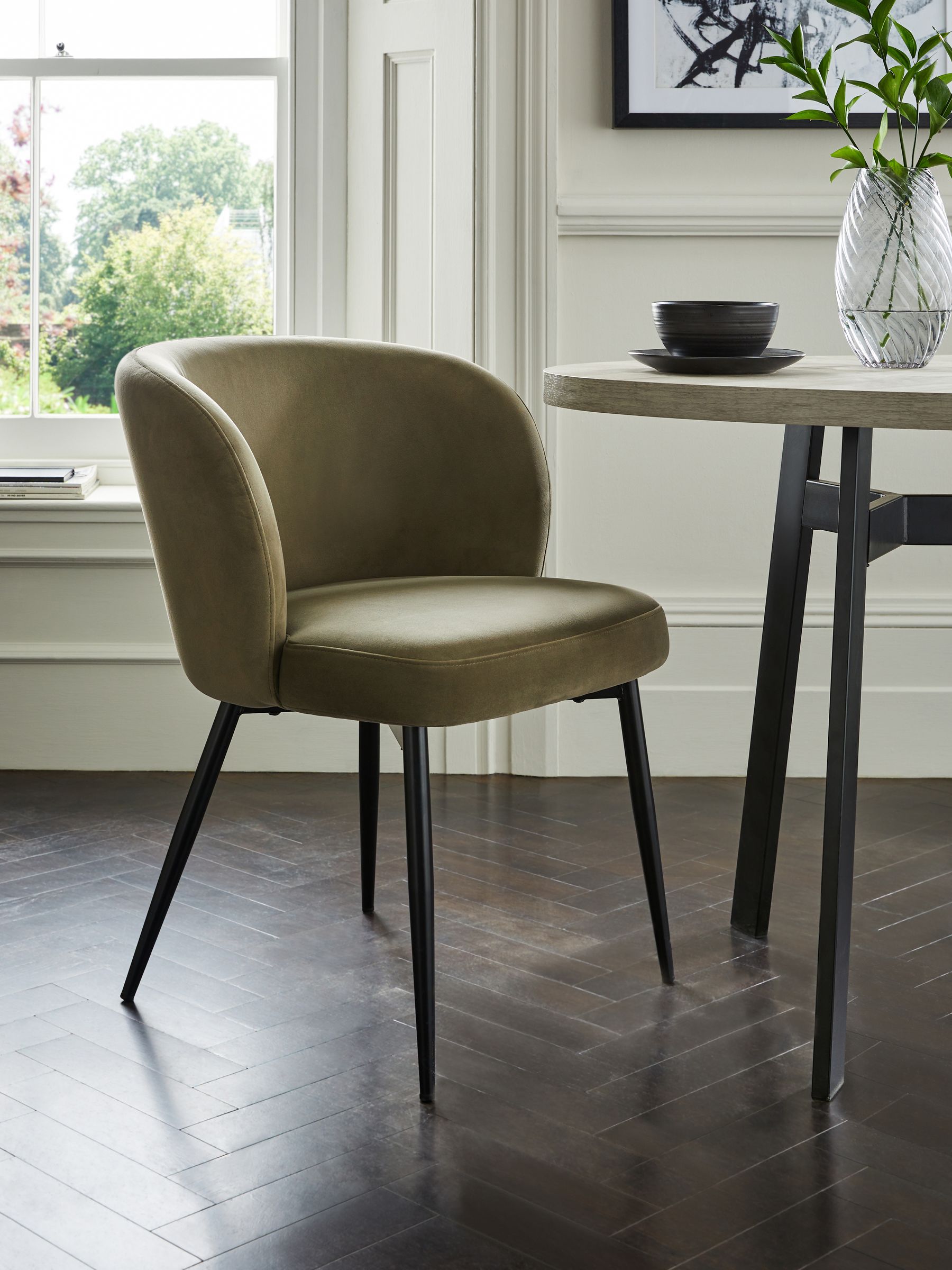 Buy Set of 2 Soft Velvet Dark Sage Green Otis Carver Arm Dining Chairs ...