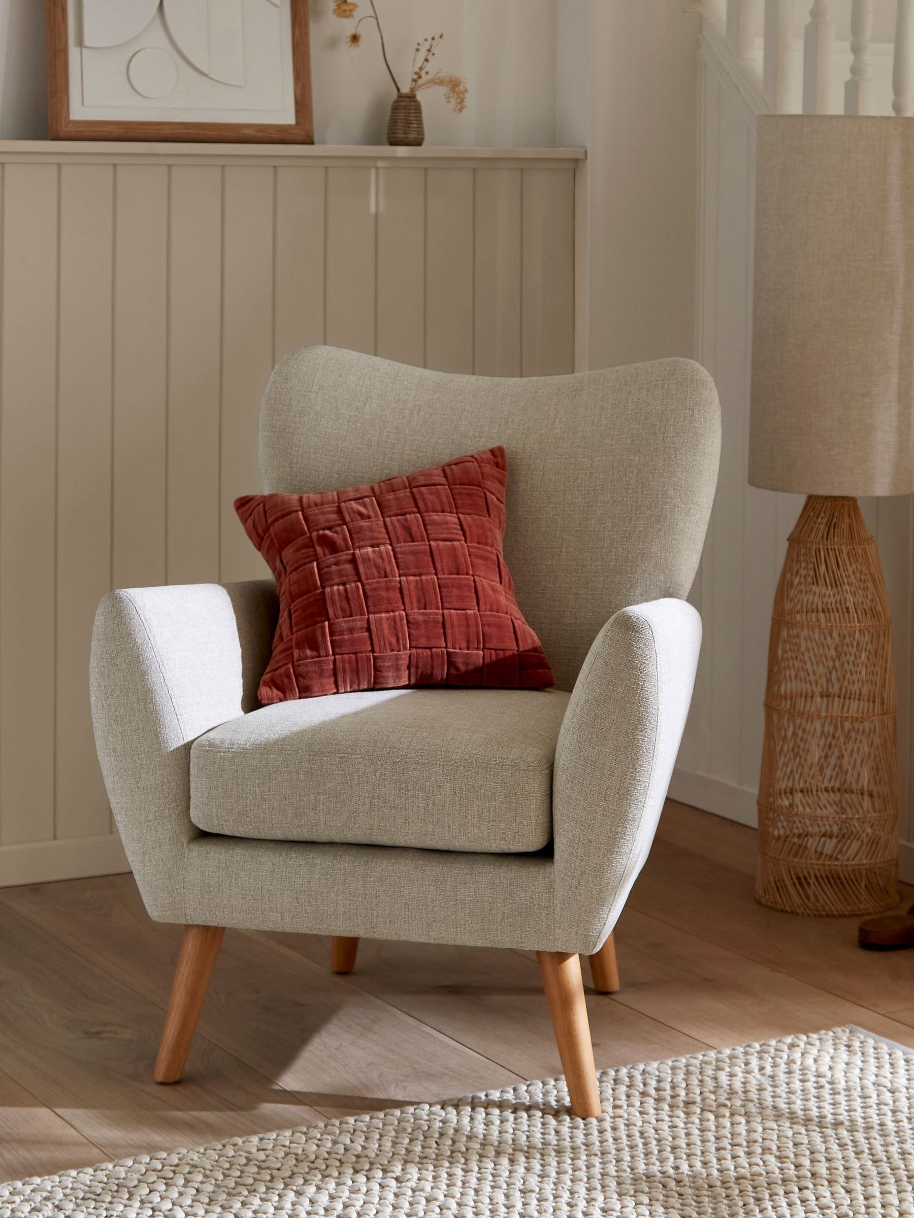 Buy Tweedy Plain Light Natural Wilson Highback Armchair from the Next ...