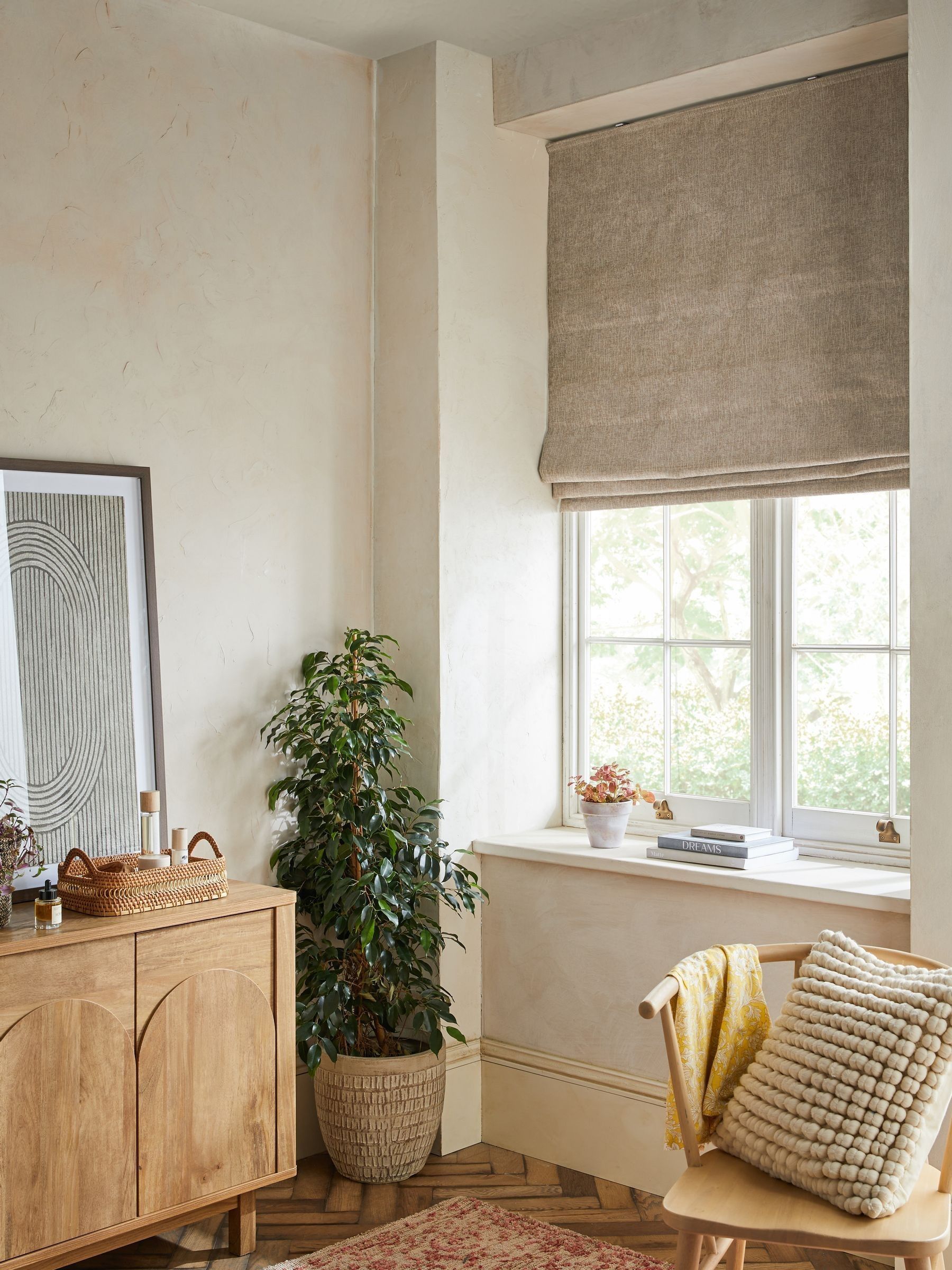 Buy Natural Ready Made Blackout Roman Blinds With Heavyweight Chenille ...