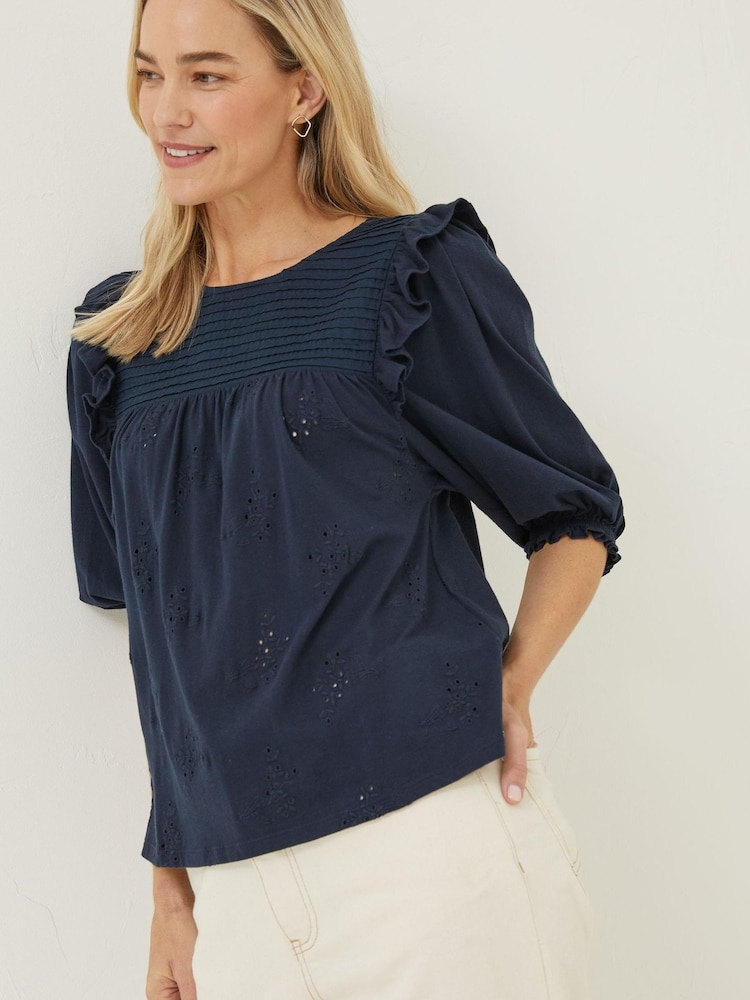 Buy FatFace Blue Marlo Embroidered Top from the Next UK online shop