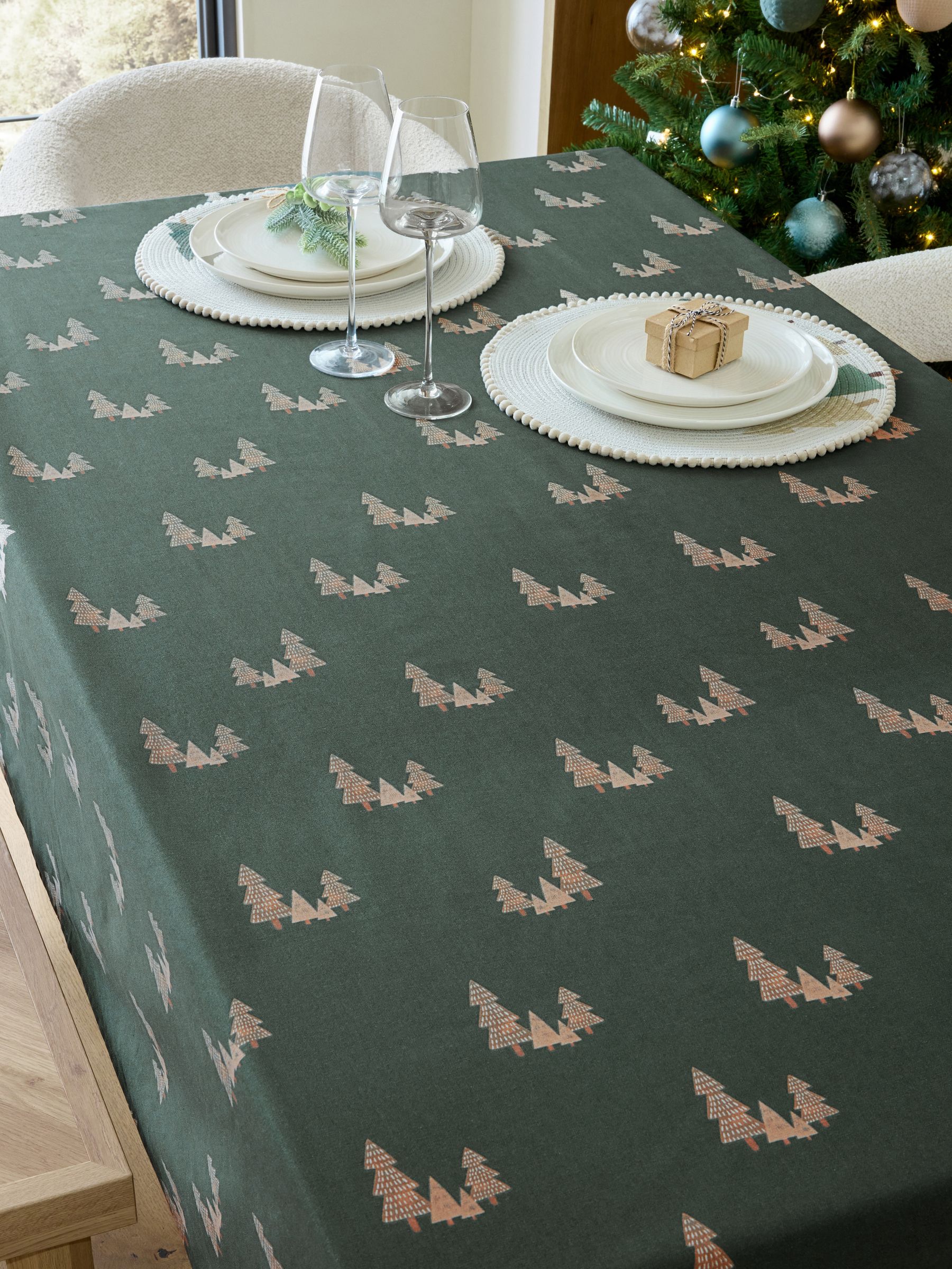 Buy Green Christmas Tree 100% Cotton Wipe Clean Table Cloth from the ...