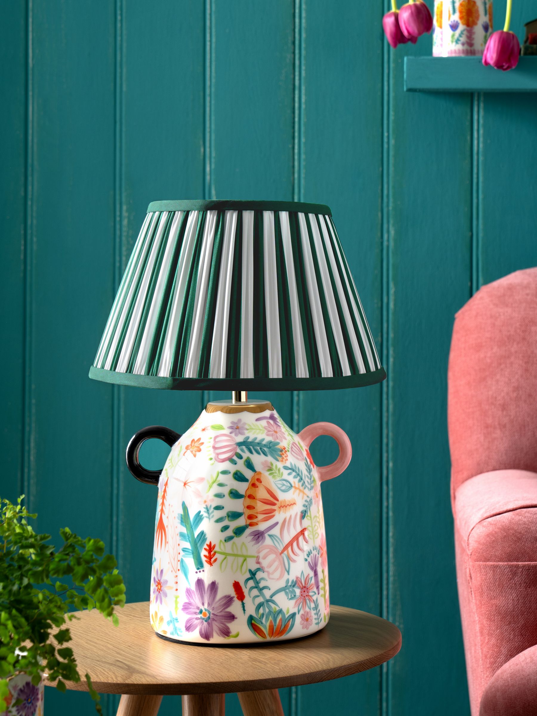Buy Lucy Tiffney Pink/White Floral Print Ceramic Table Lamp from the ...