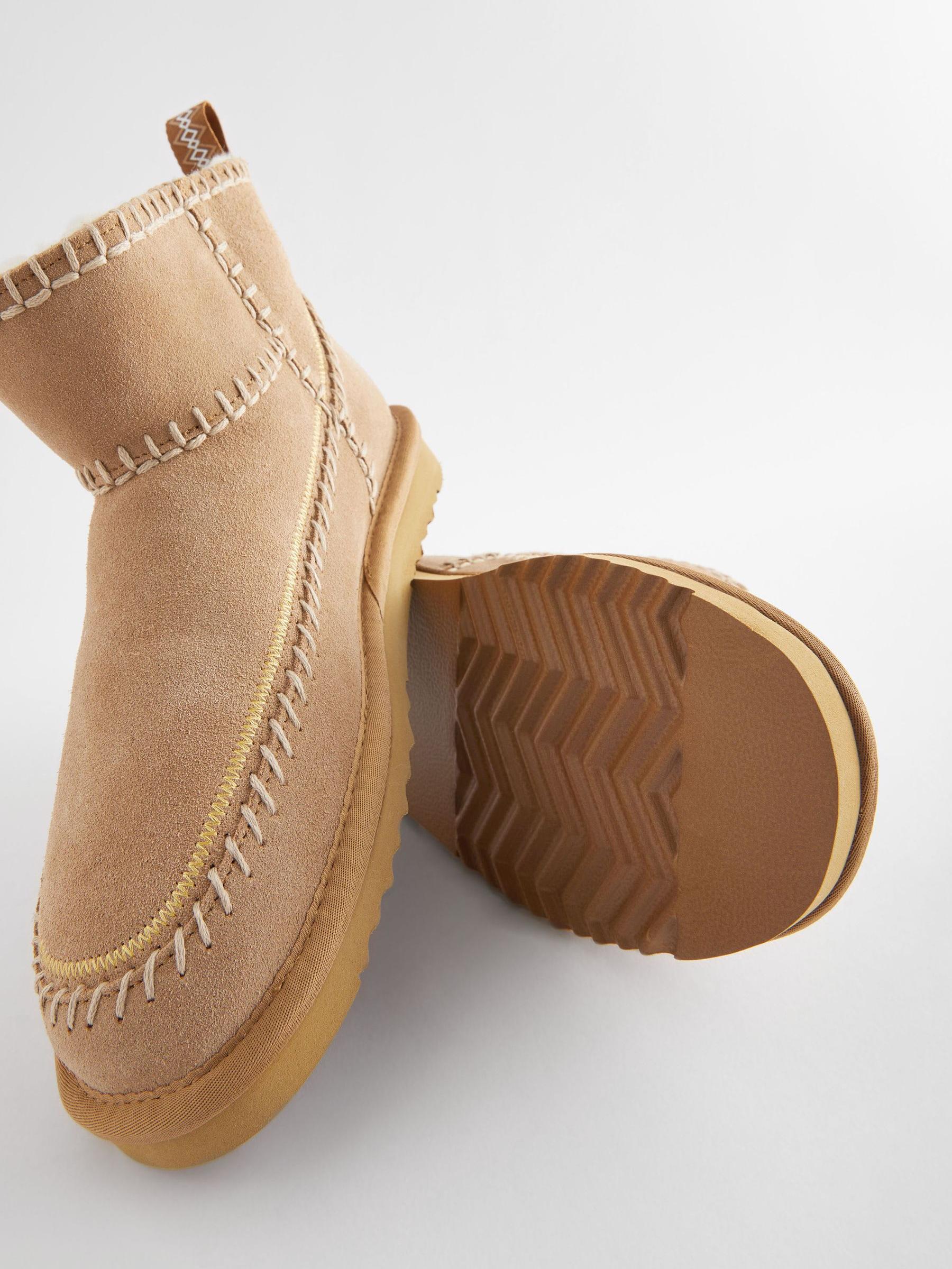 Buy Tan Brown Shower Repellent Faux Borg Lined Suede Stiched Boots from ...
