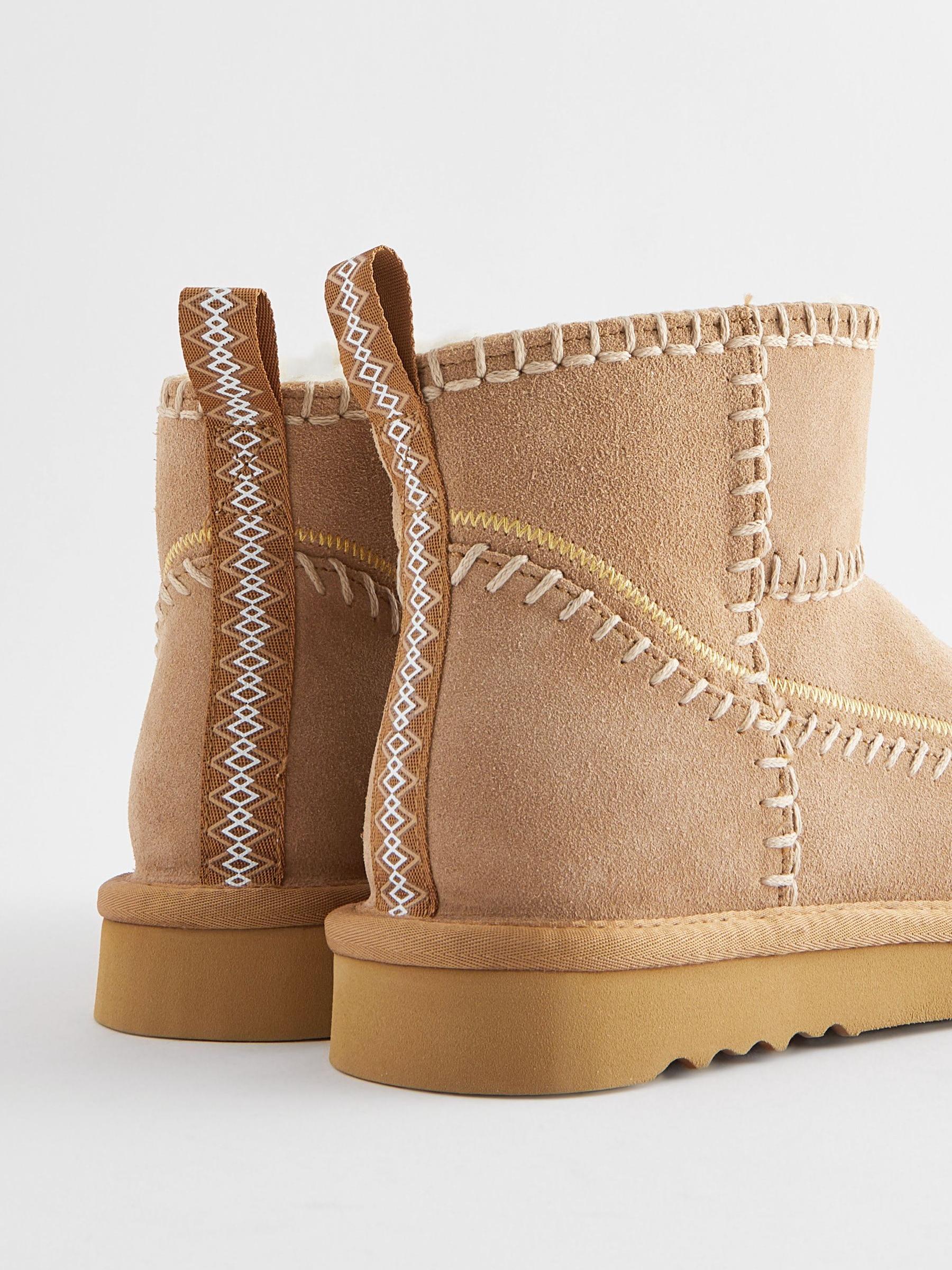 Buy Tan Brown Shower Repellent Faux Borg Lined Suede Stiched Boots from ...