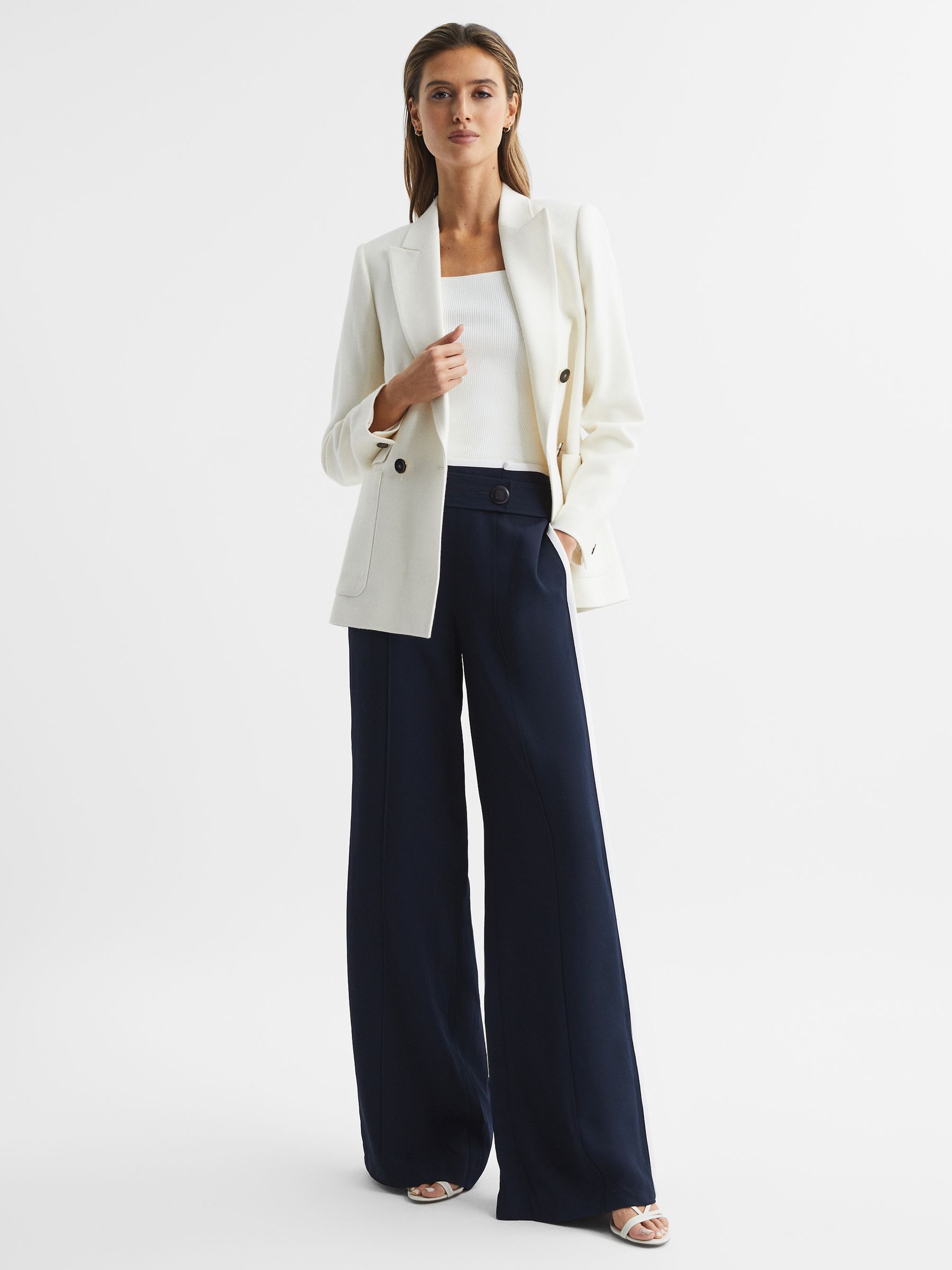 Buy Reiss Navy Lina High Rise Wide Leg Trousers from the Next UK online ...
